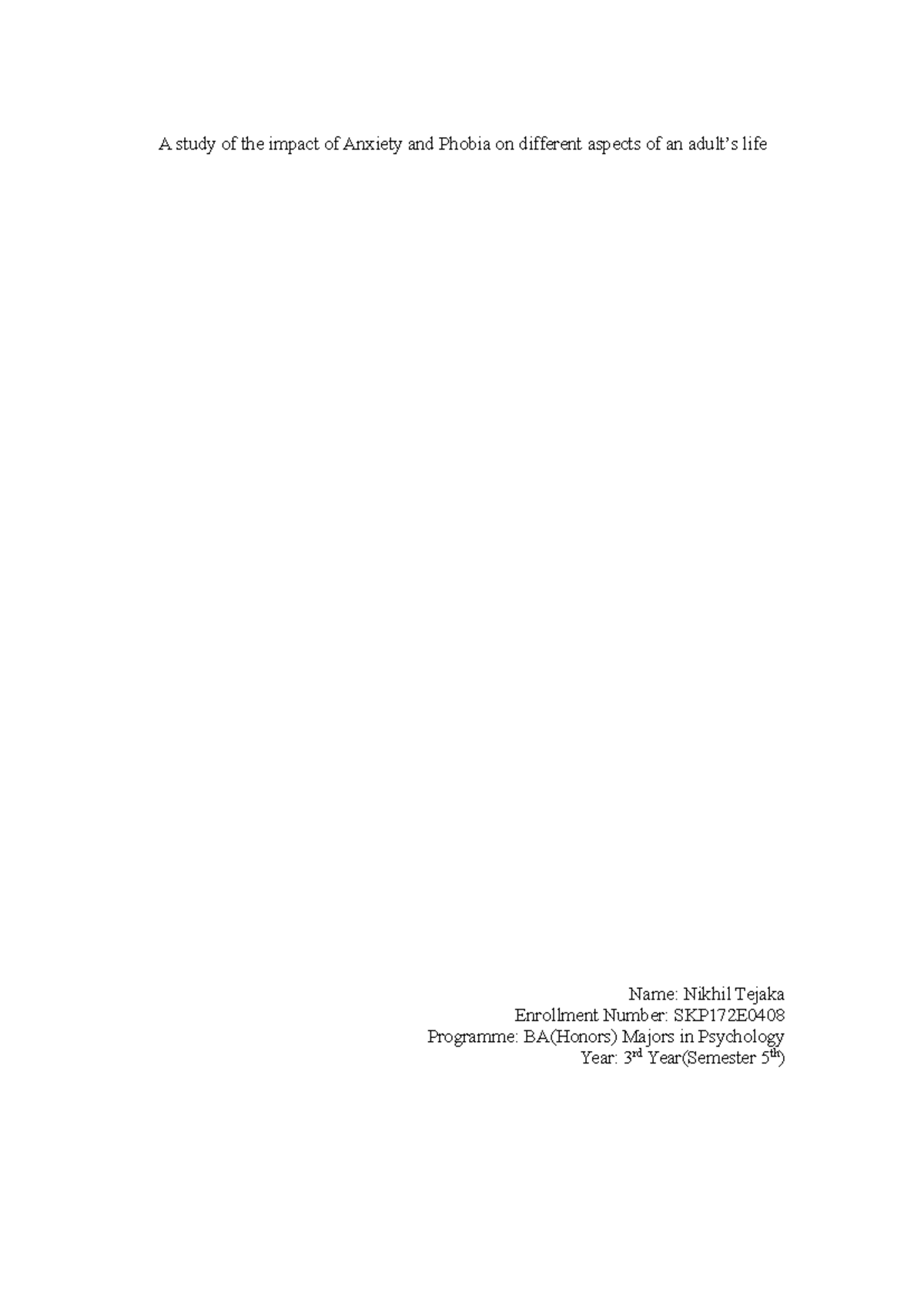 Case Study: Anxiety and Phobia's Impact on Adult Life (BA Psychology ...