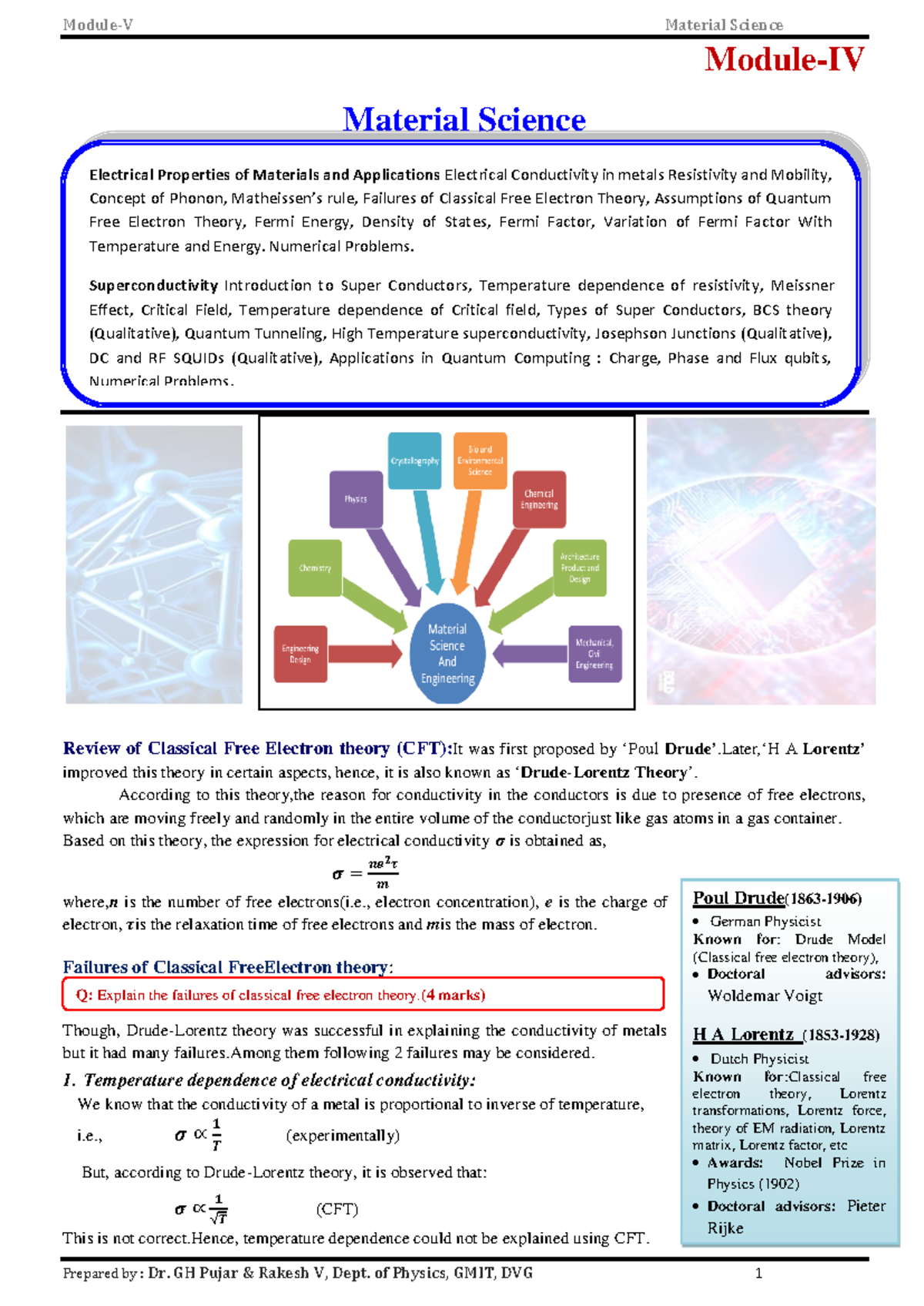 Material Science PHYS 101: Electrical Properties & Superconductivity ...