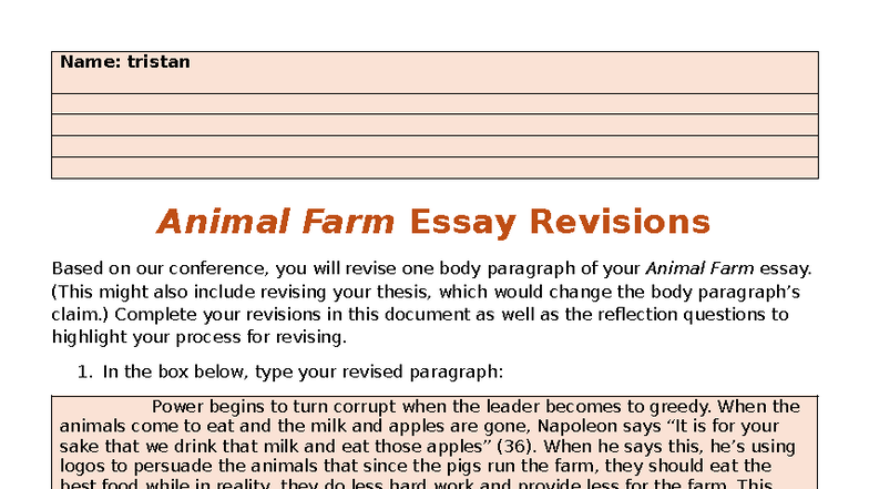 Animal Farm Essay Revisions - ENG101 - Studocu