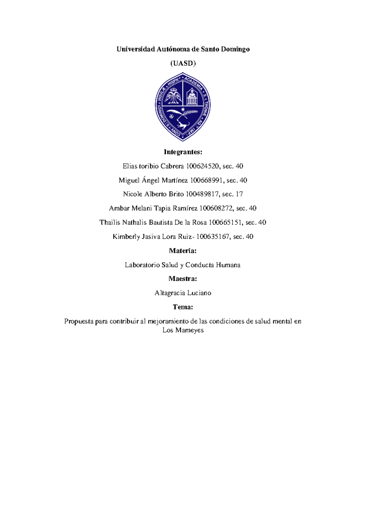 Mejoramiento de la Salud Mental en Los Mameyes - Lab. Sal. y Conducta ...