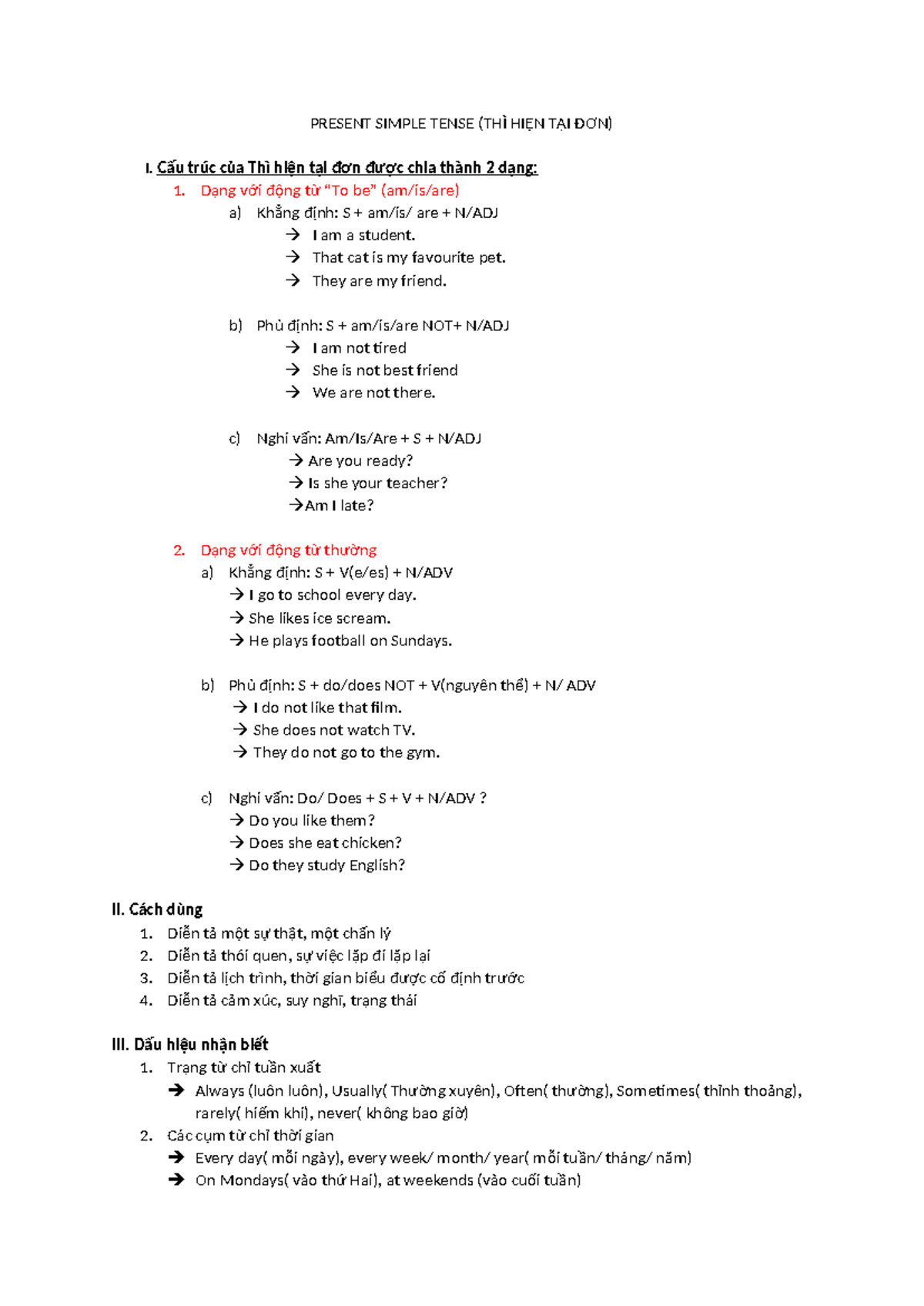 Present Simple Tense (THÌ HIỆN TẠI ĐƠN) - Study Notes - Studocu