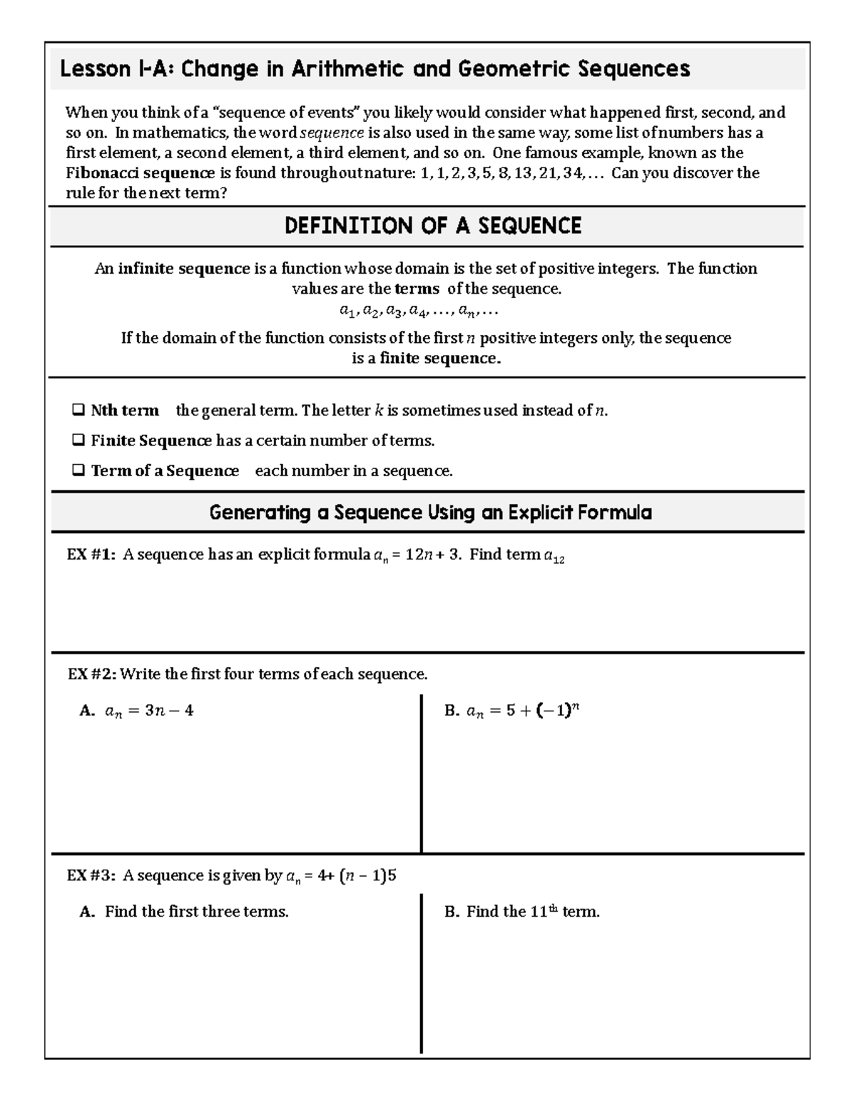 Lesson 2.1: Change in Arithmetic & Geometric Sequences - Studocu
