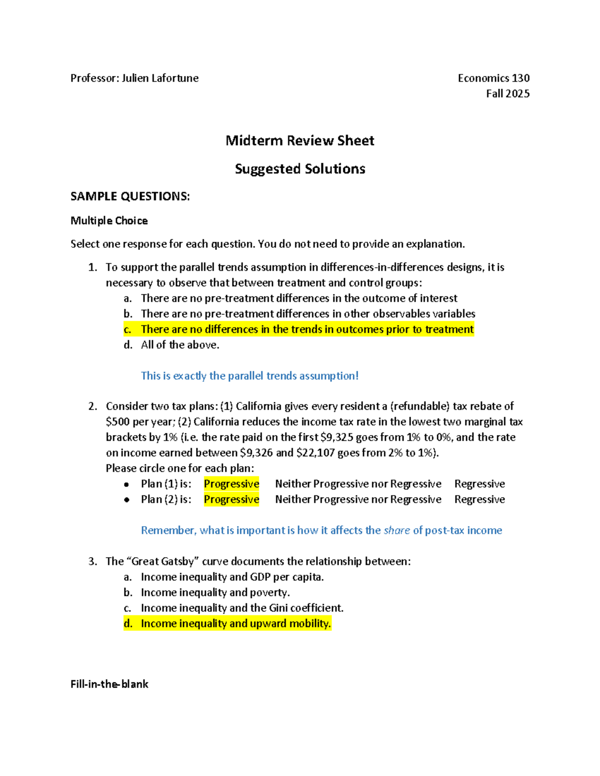 Midterm Review Sheet for Economics 130 - Fall 2025 - Studocu