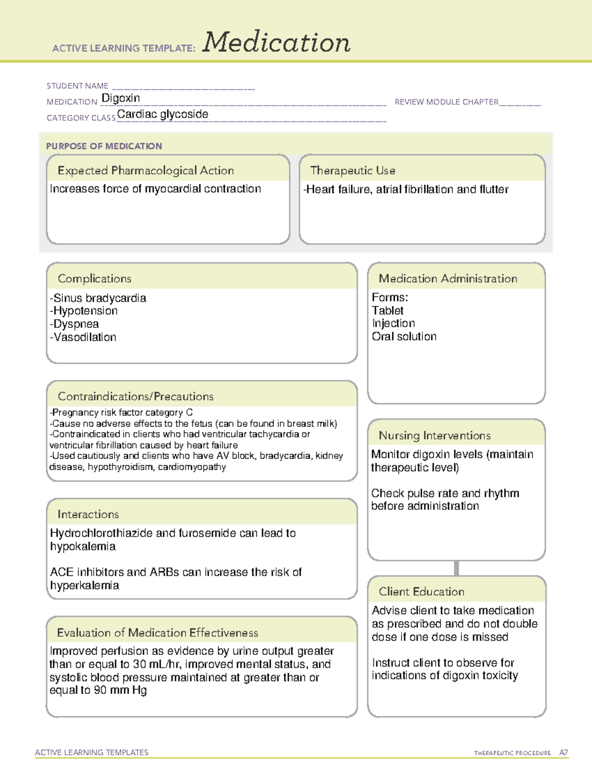 ATI - Medication Template - Digoxin - Skjervem - ACTIVE LEARNING ...