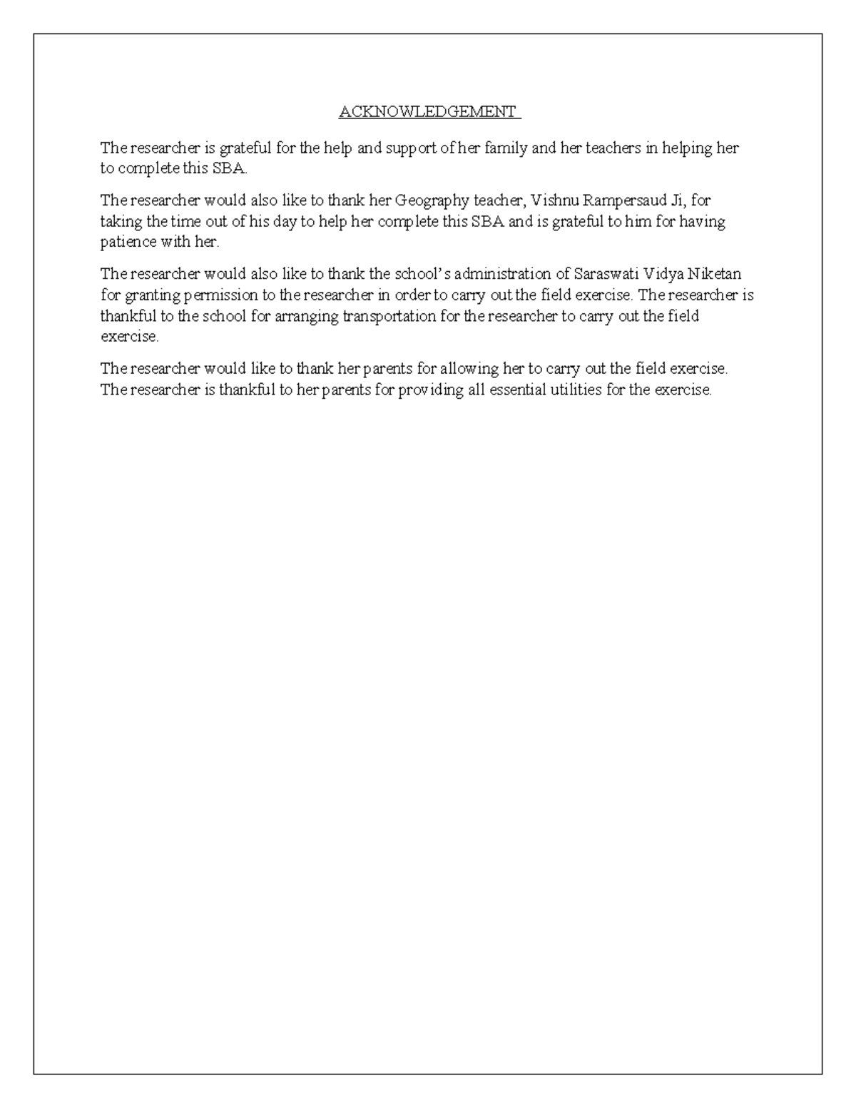 Geography SBA: Acknowledgements and Methodology Overview - Studocu