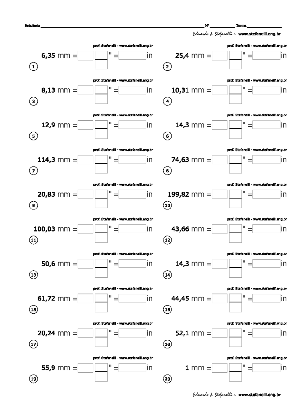 Conversao transformacao milimetro polegada fracionaria milesimal ...