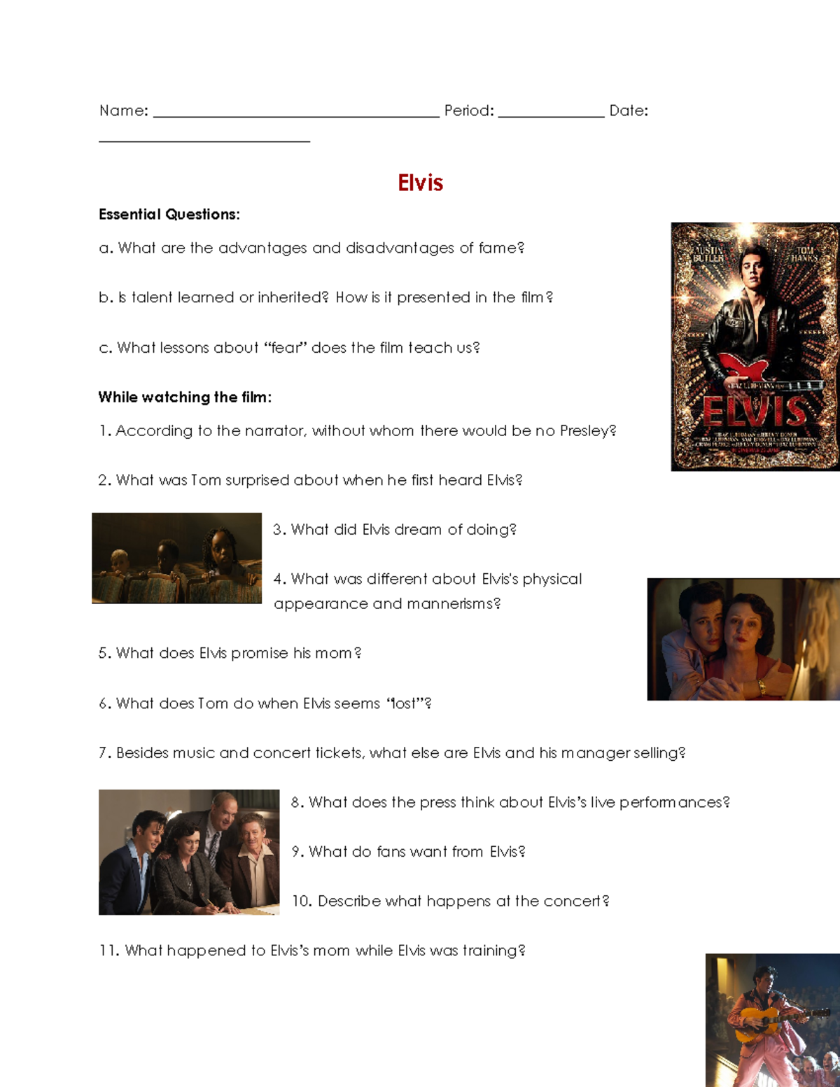 Elvis Viewing Worksheet - Name ...