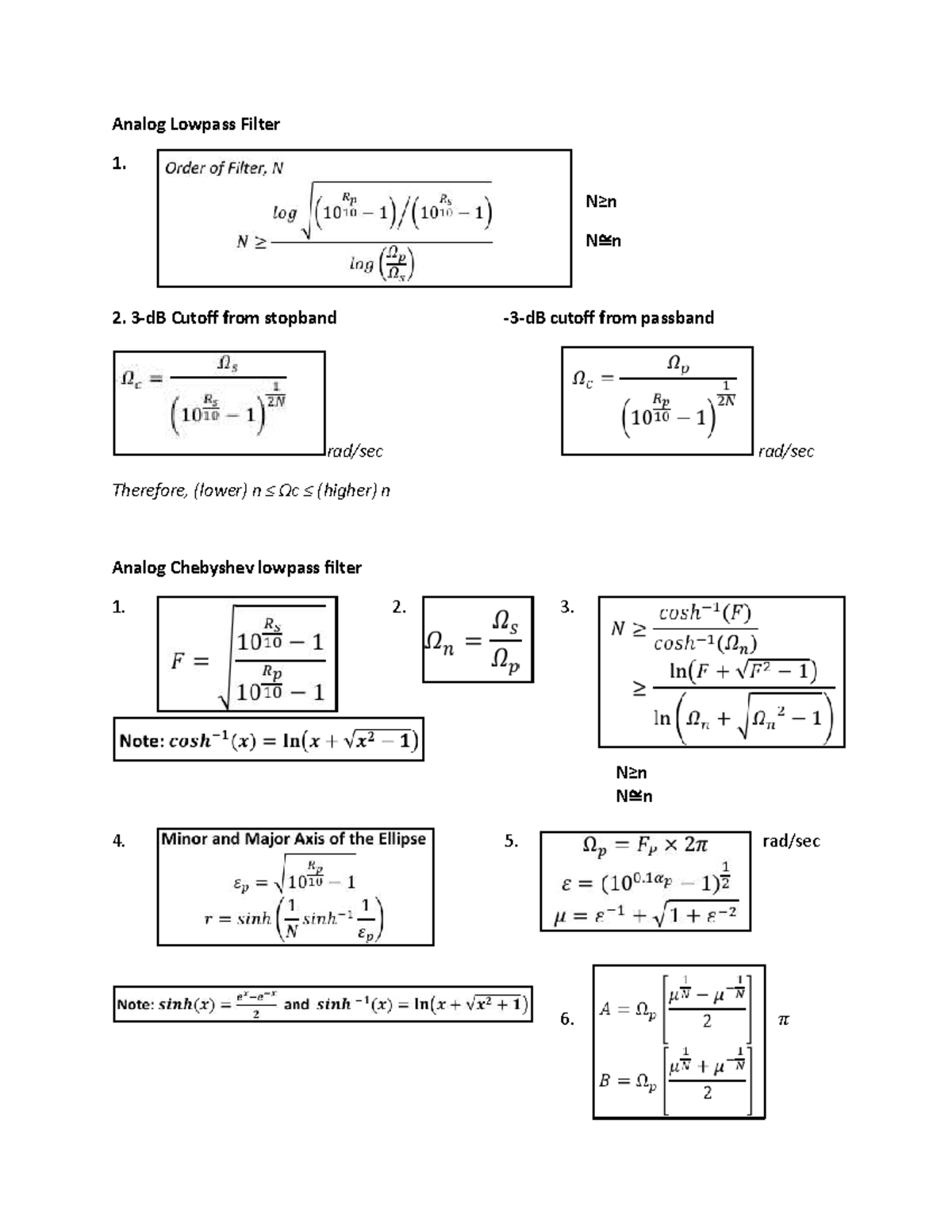 DSP Formula ( Finals) - Digital Signal Processing - Analog Lowpass ...