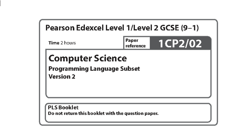 GCSE L1 L2 Computer Science 2020 PLS Programming Language Guide - Studocu