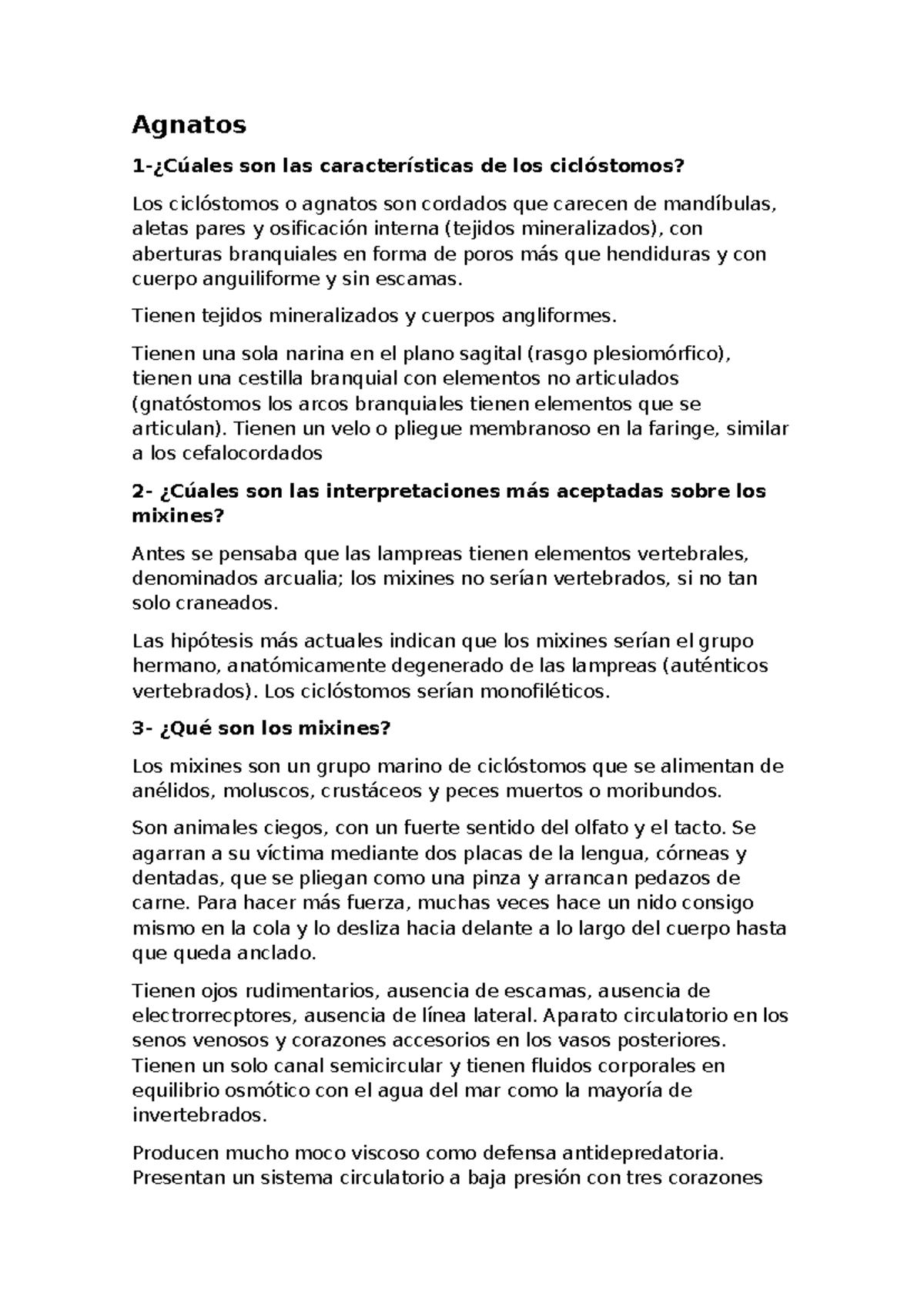 Agnatos: Características y Clasificación de Ciclóstomos - Studocu