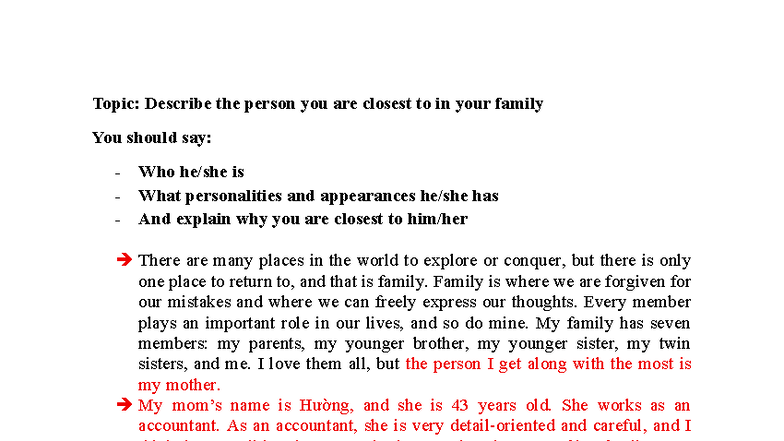 The Closest Person in My Family: A Tribute to My Mother - Studocu