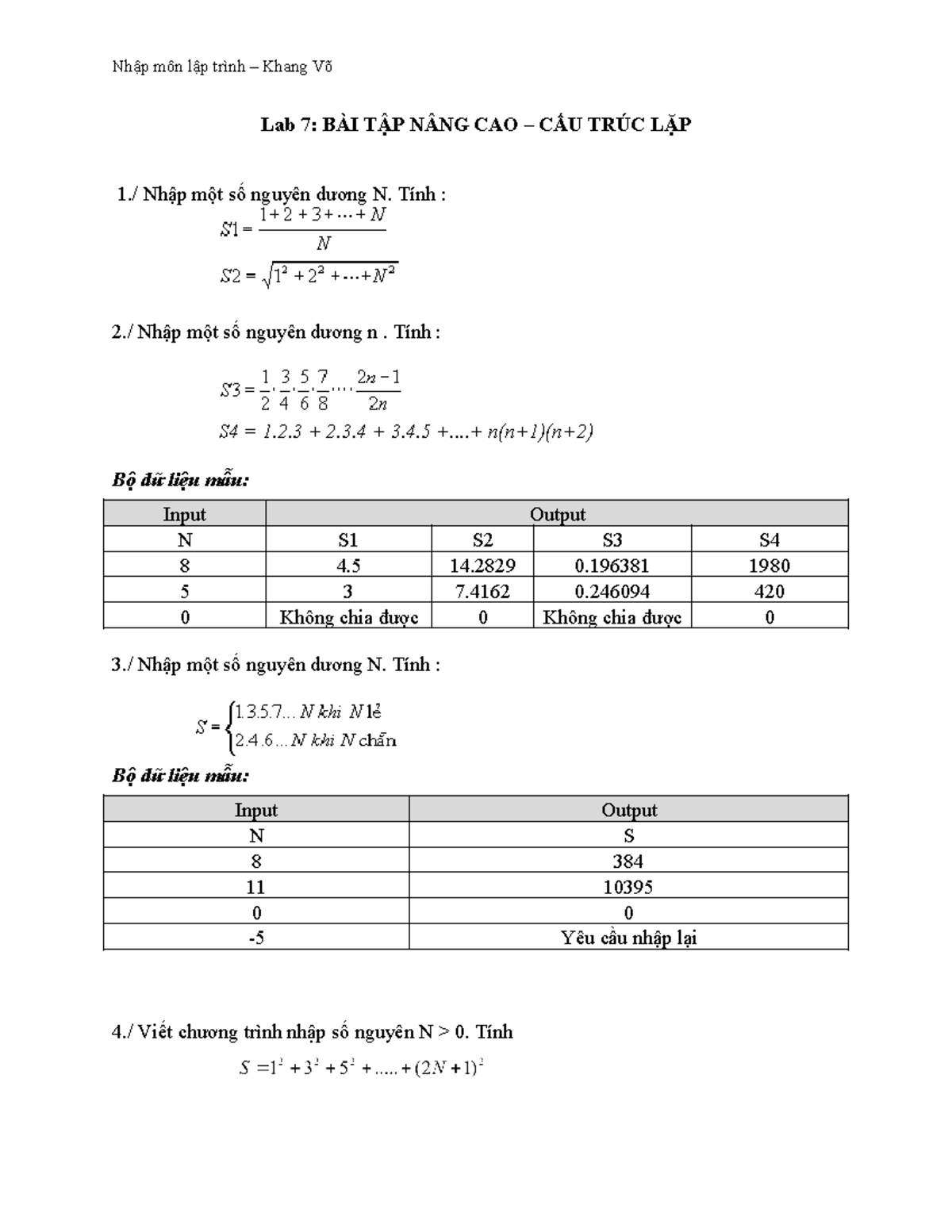 Lab 7: Advanced Exercises on Looping Structures in Programming - Studocu