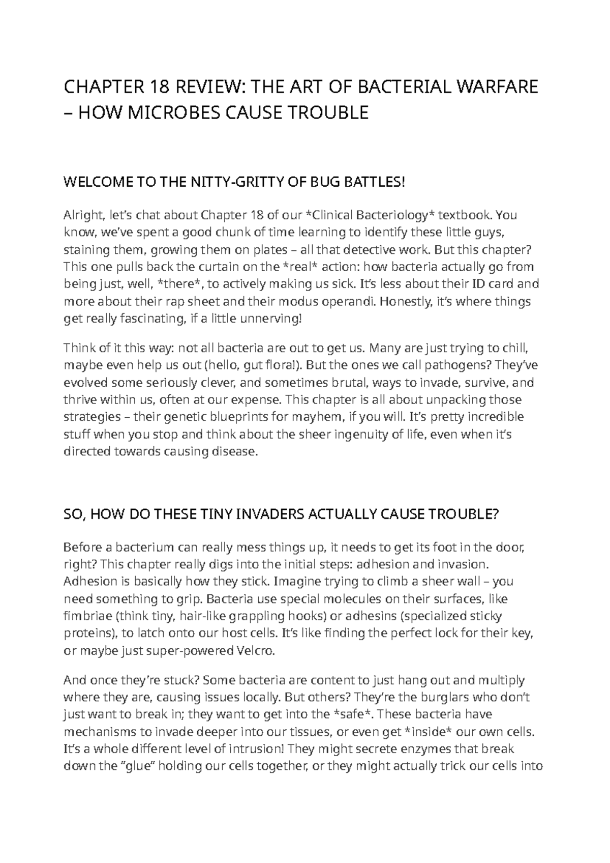 CHAPTER 18 REVIEW: BACTERIAL WARFARE AND PATHOGENIC STRATEGIES - Studocu