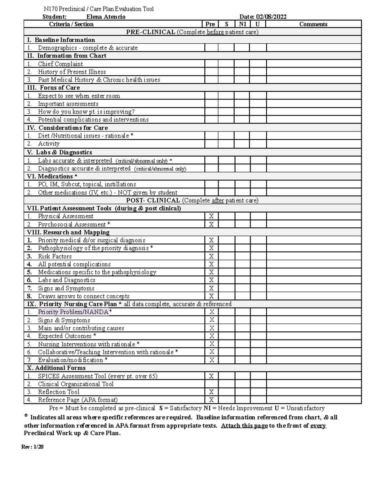 Jared Griffin N170 Care Plan Evaluation - Preclinical Assessment - Studocu