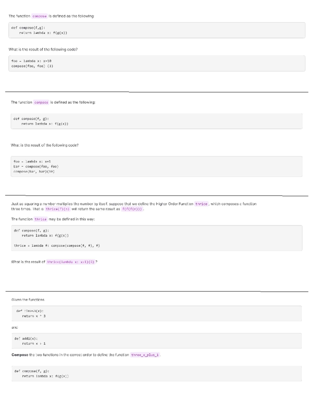 Lambda HOF Questions: Understanding Function Composition and Thrice - Studocu