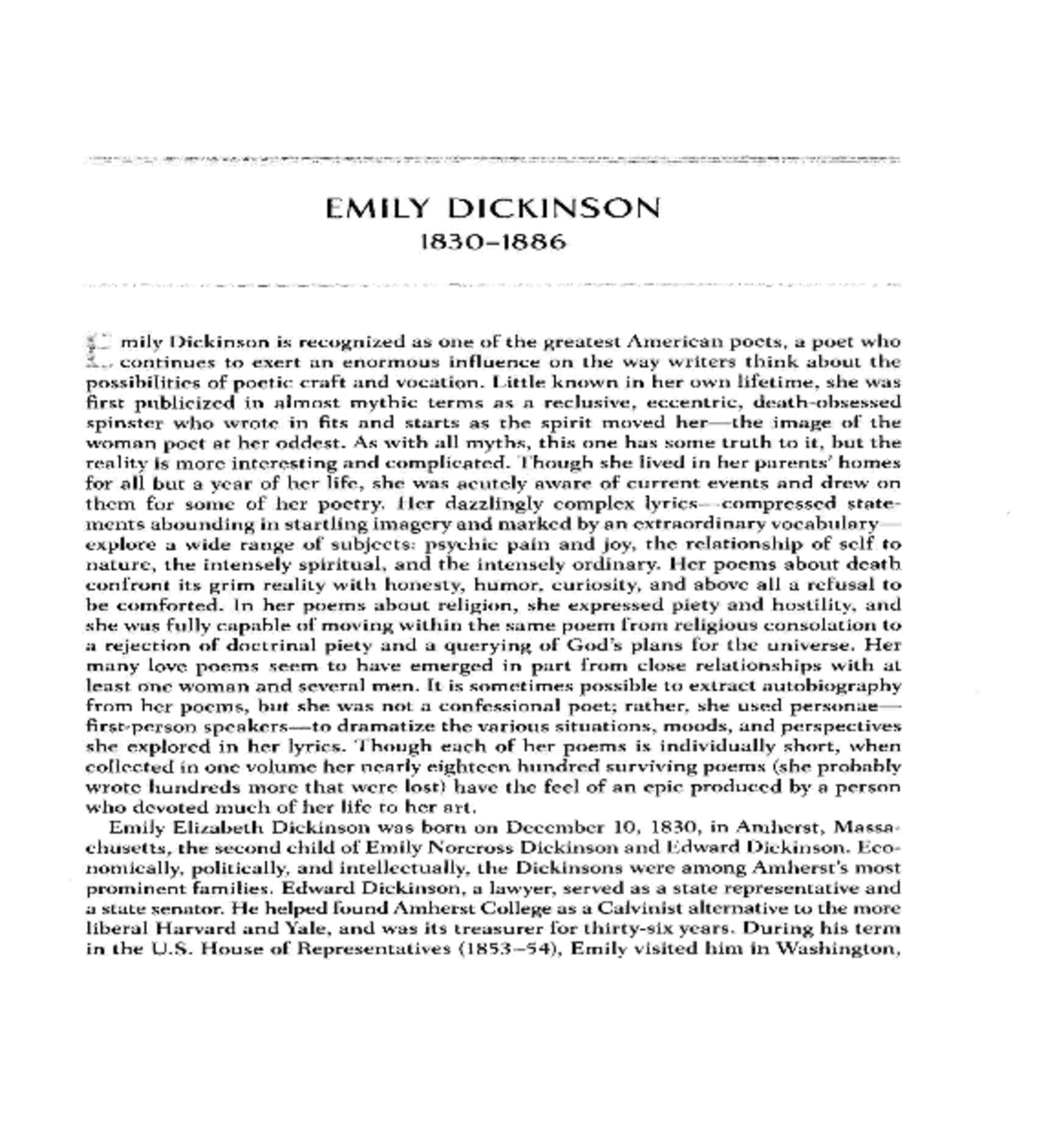 Emily Dickinson: A Study of Her Life and Poetic Mastery - Studocu