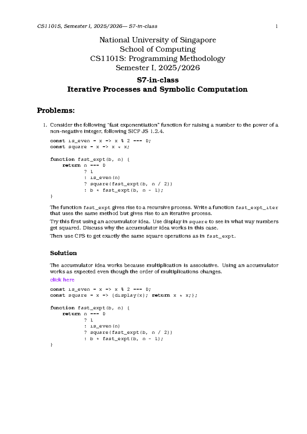 CS1101S: Programming Methodology - Iterative Processes & Computation - Studocu