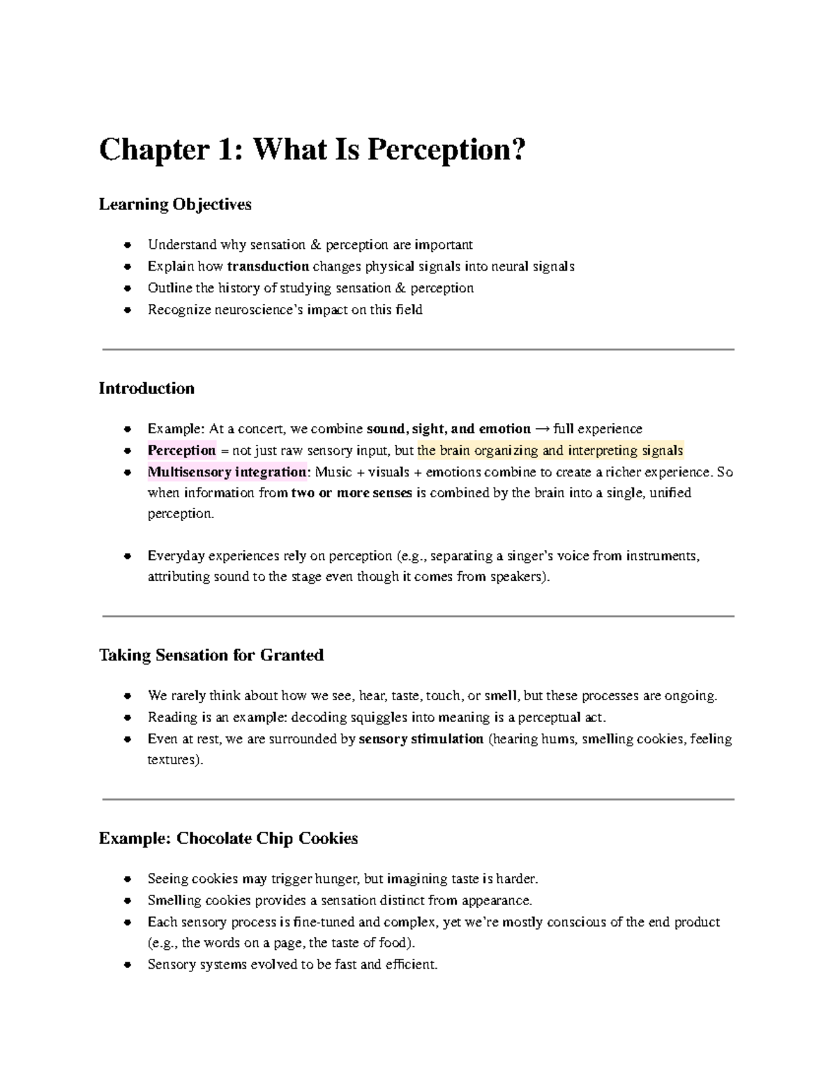 Chapter 1: Sensation and Perception Overview (PSY 101) - Studocu