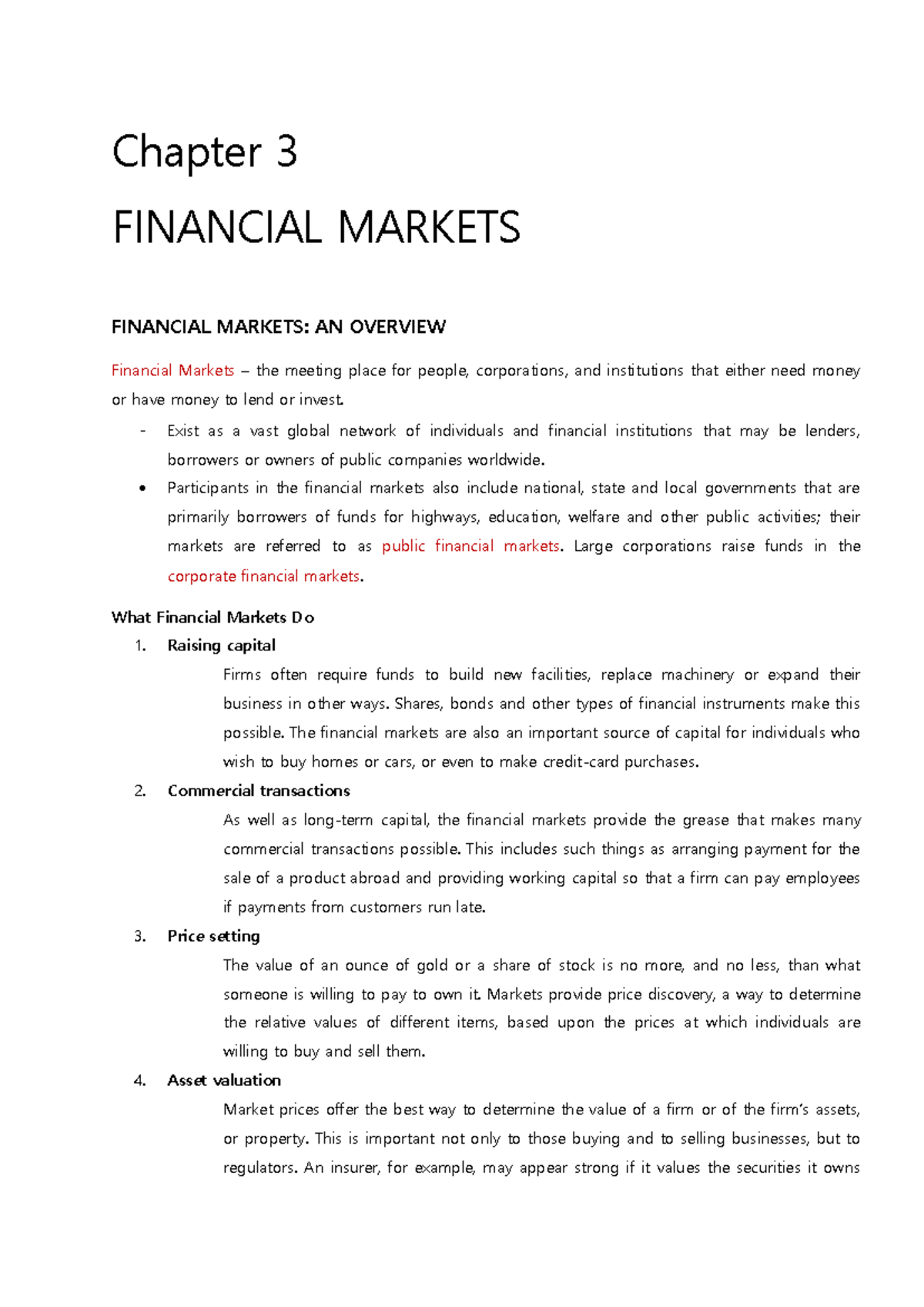 Chapter 3: Overview of Financial Markets and Their Functions - Studocu
