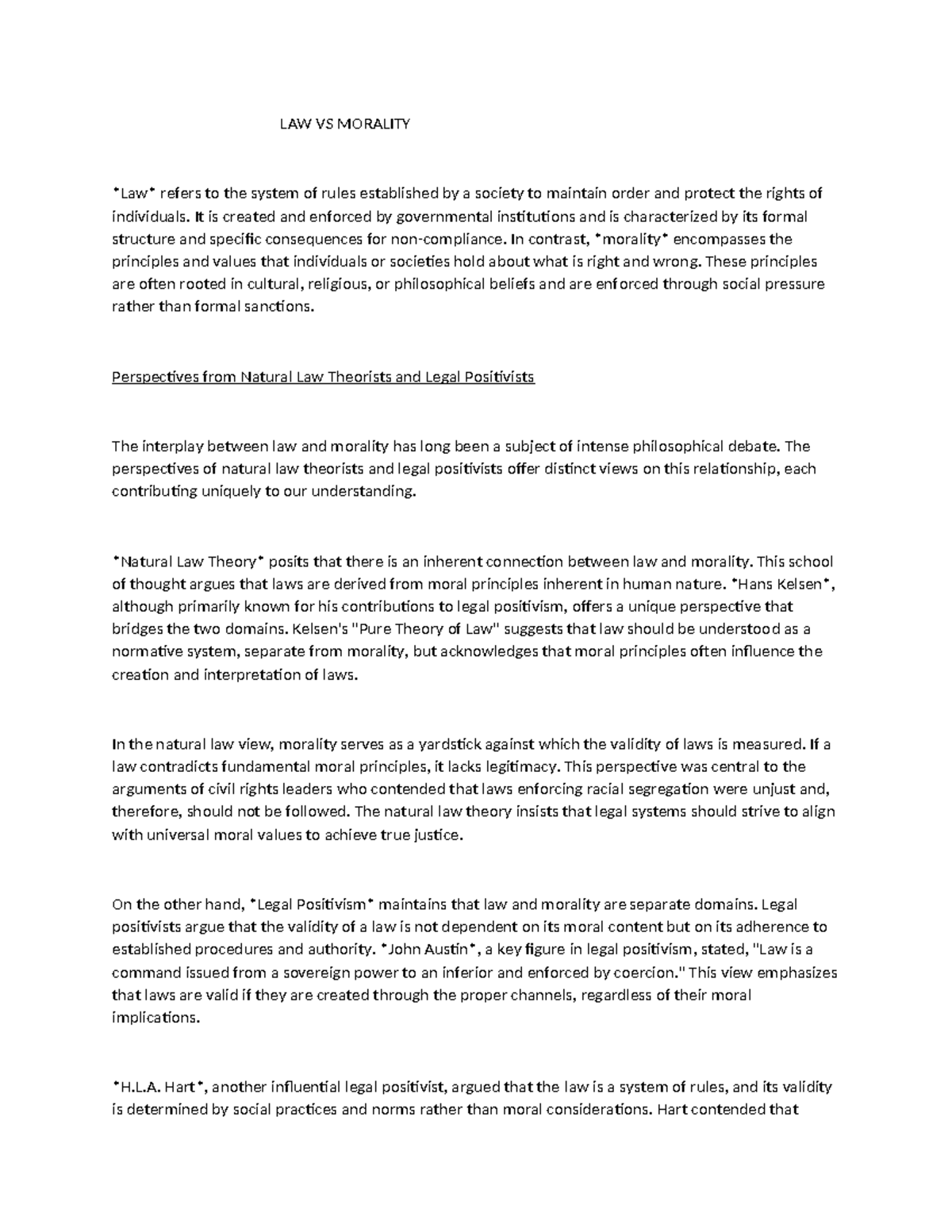 LAW VS MORALITY: Perspectives from Natural Law and Legal Positivism ...