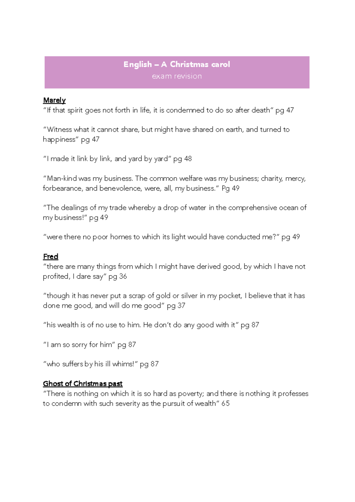English A Quotes for A Christmas Carol Exam Revision (Sem 2) - Studocu