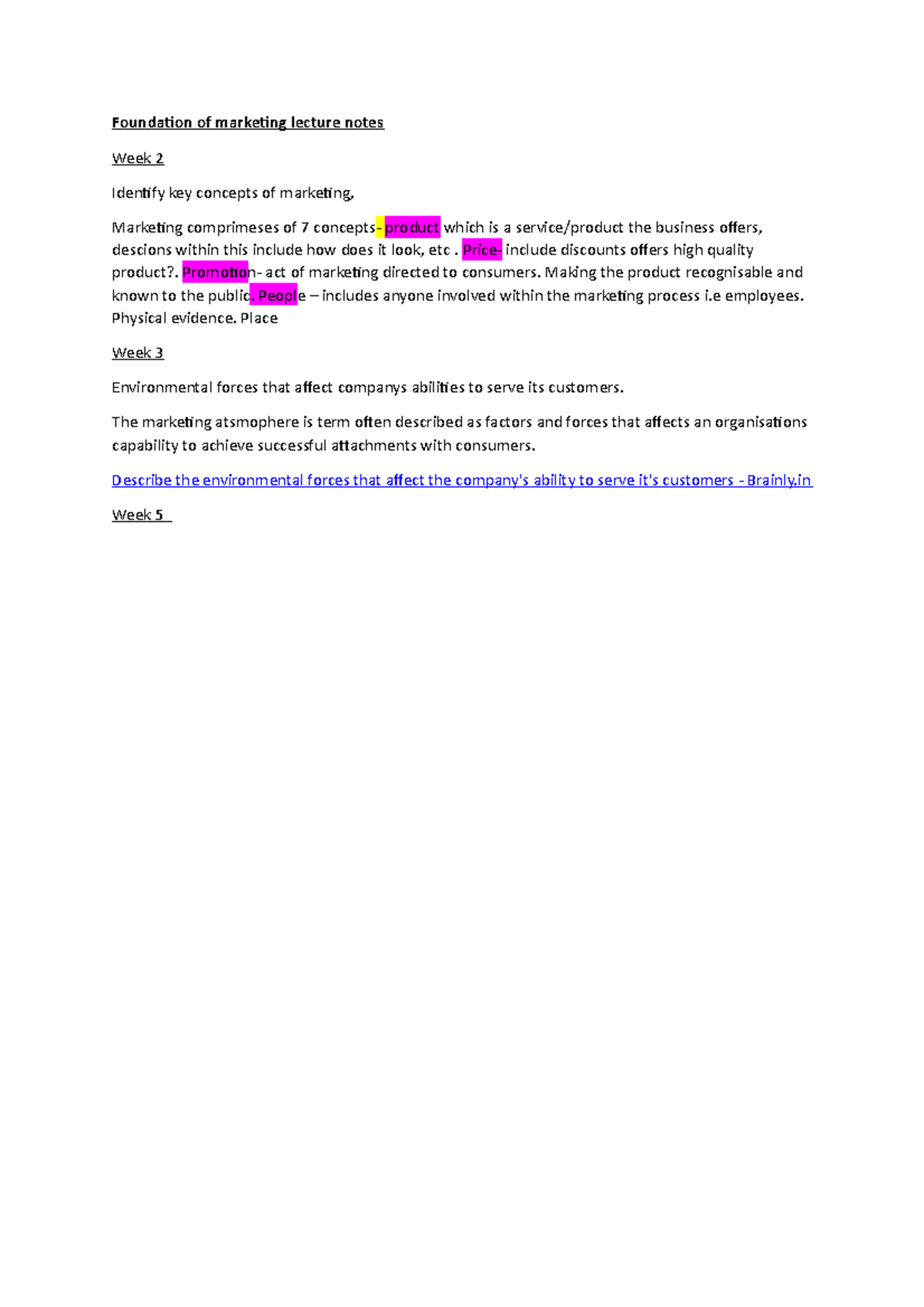 Foundations of marketing notes - Foundation of marketing lecture notes ...