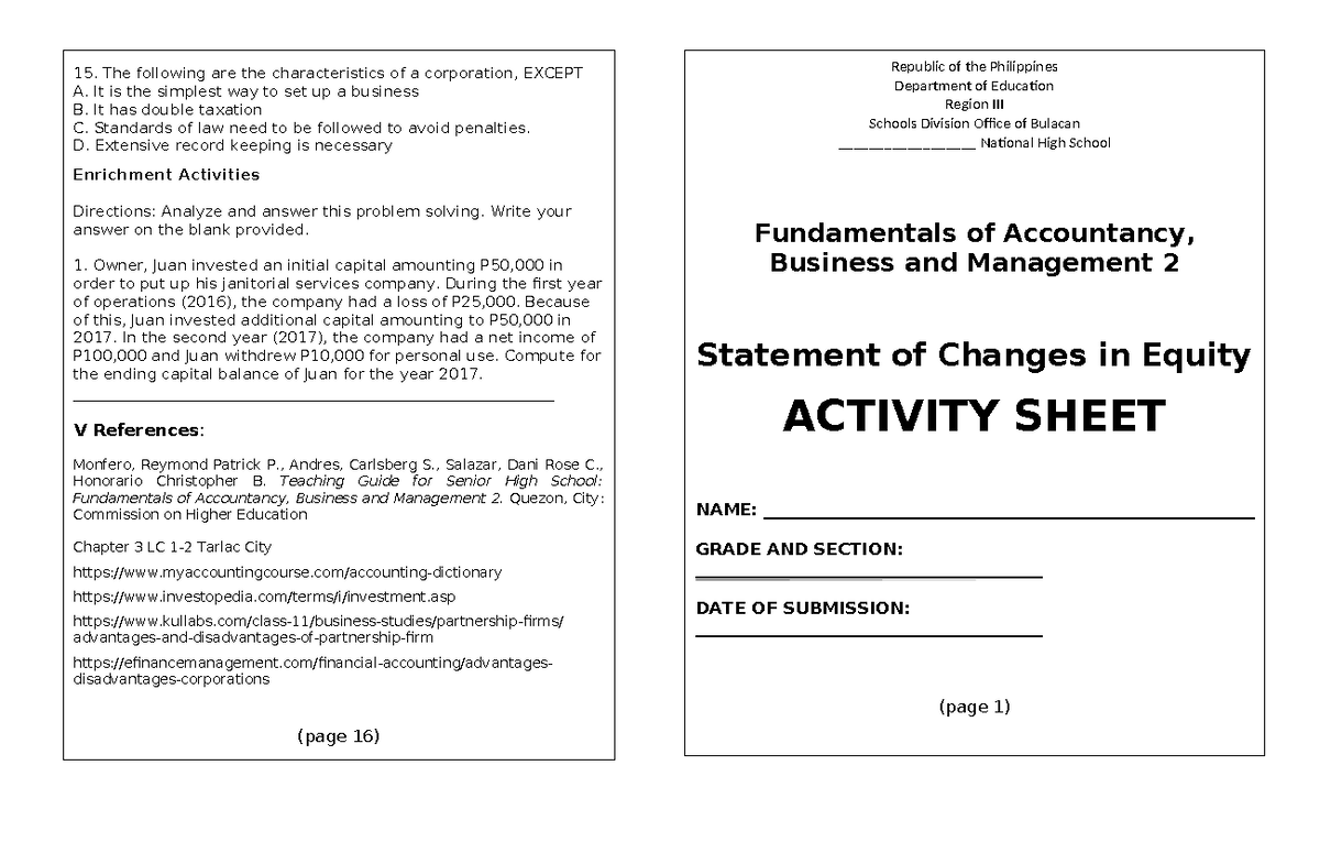 Fundamentals of Accountancy, Business, and Management - Statement of ...