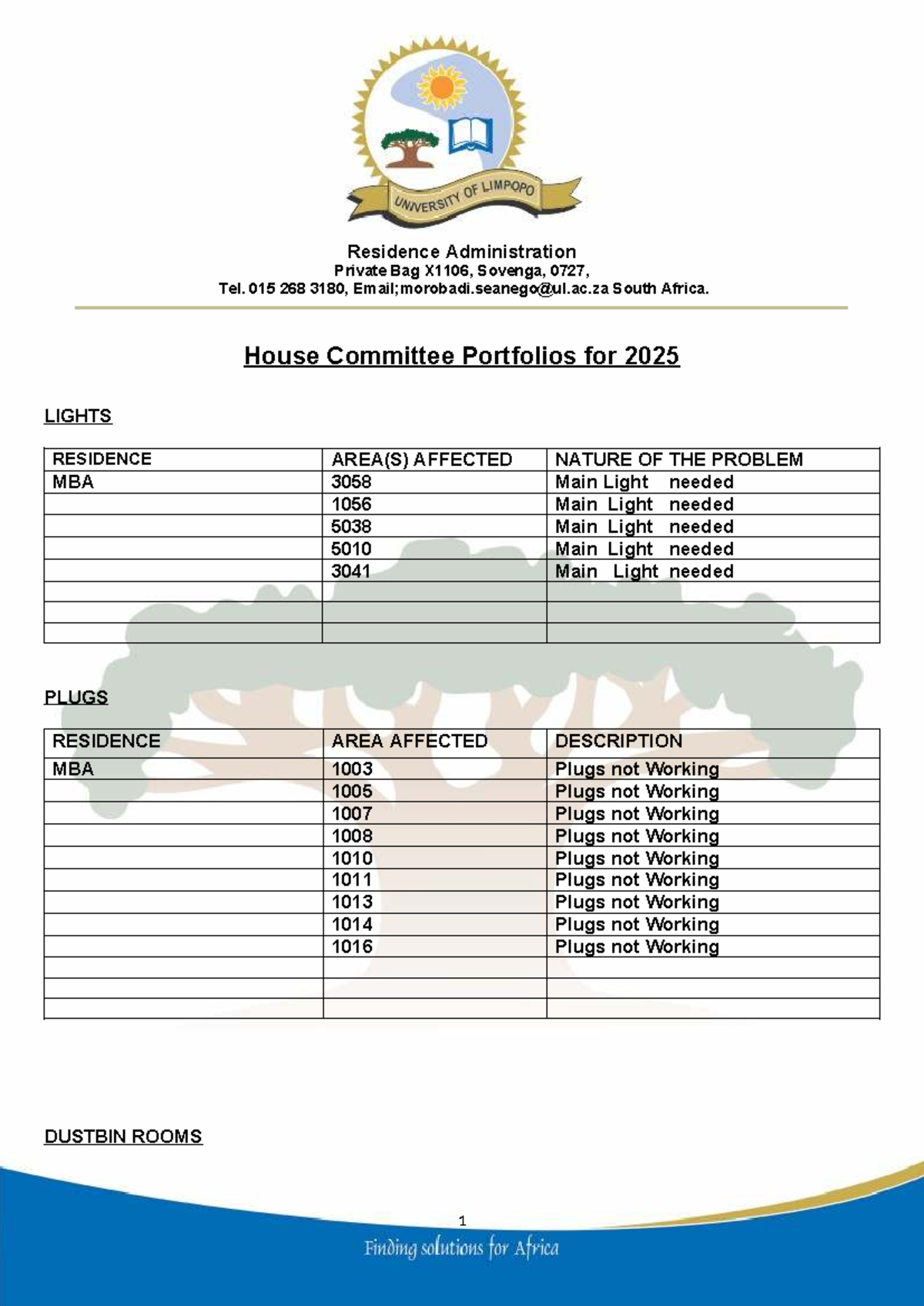 MBA Residence Administration: House Committee Portfolios 2025 - Studocu