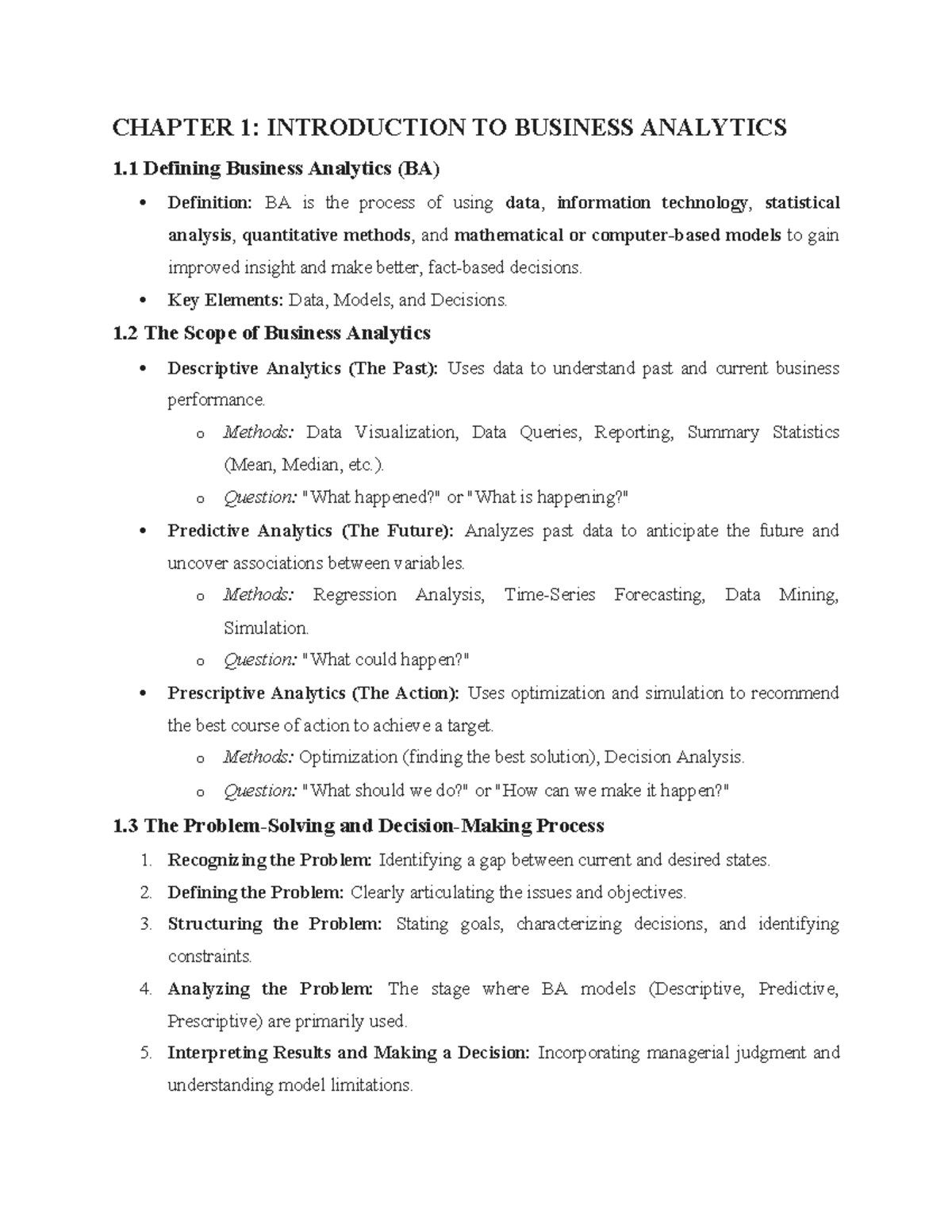 BA Review: Introduction to Business Analytics and Data Visualization - Studocu