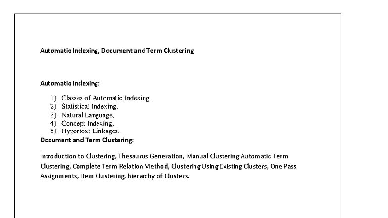 IIRS 3: Automatic Indexing & Document Clustering Overview - Studocu