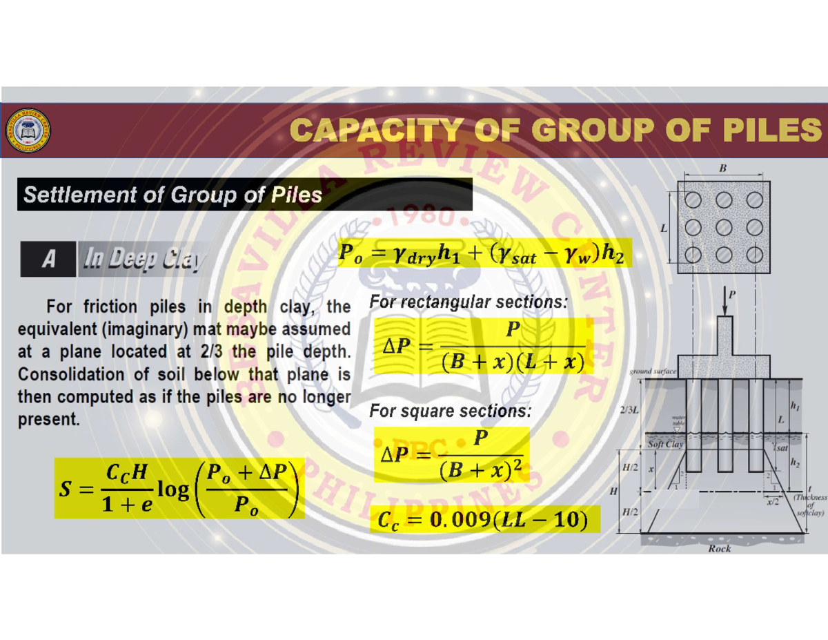 CE 427 12TH WEEK Group OF Piles Settlement - REVIER CAPACITY OF GROUP ...
