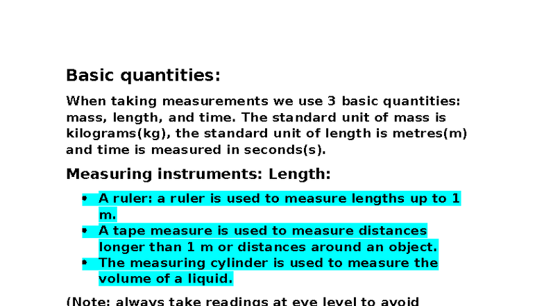 Physics Notes 9: Basic Quantities, Measurements, and Energy Concepts ...