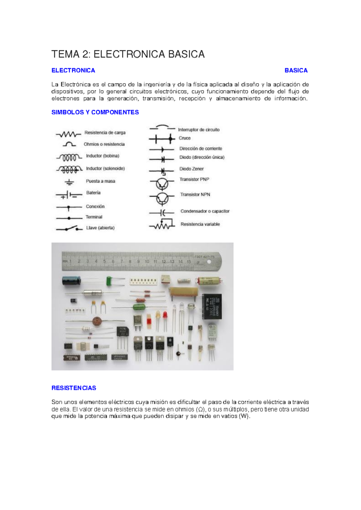TEMA 2: Electrónica Básica - Componentes y Funciones - Studocu