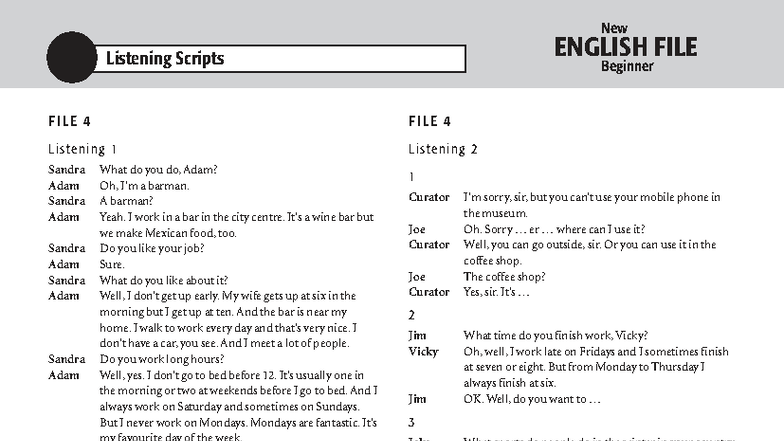 New ENGLISH FILE (NEF) Listening Scripts - Beginner File 4 - Studocu