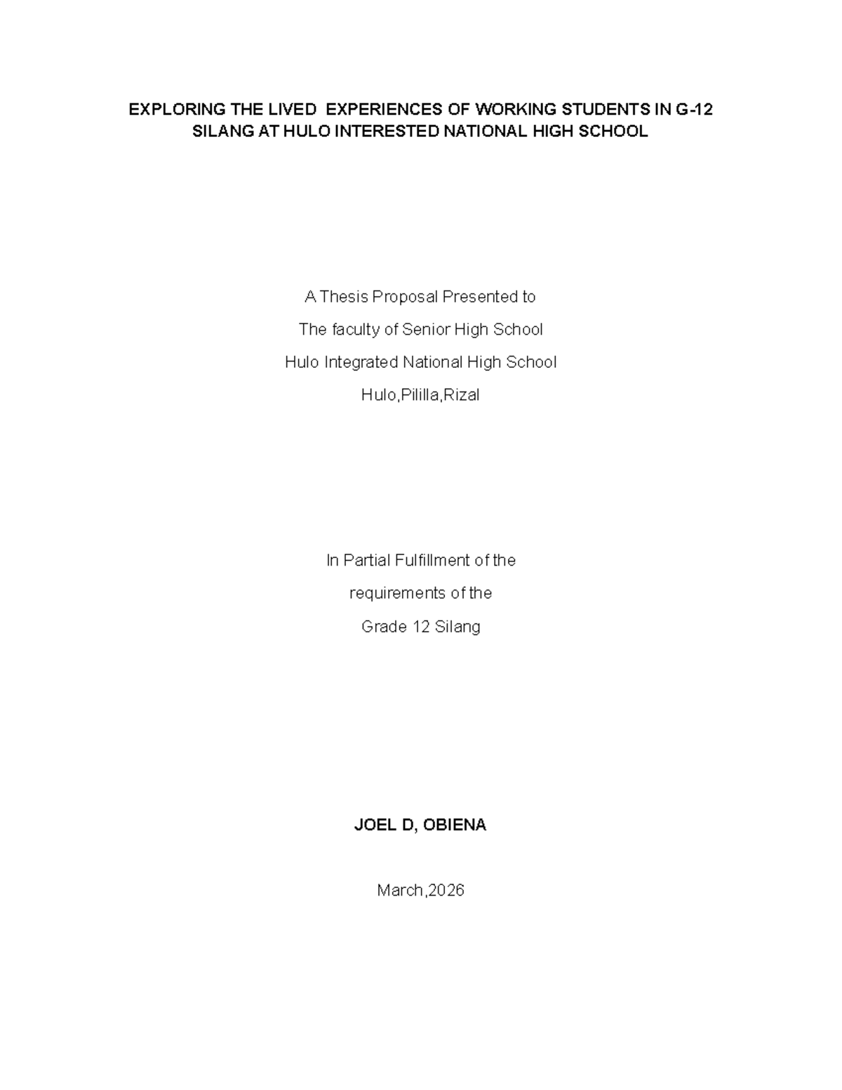 Exploring the Lived Experiences of Grade 12 Working Students at Hulo ...
