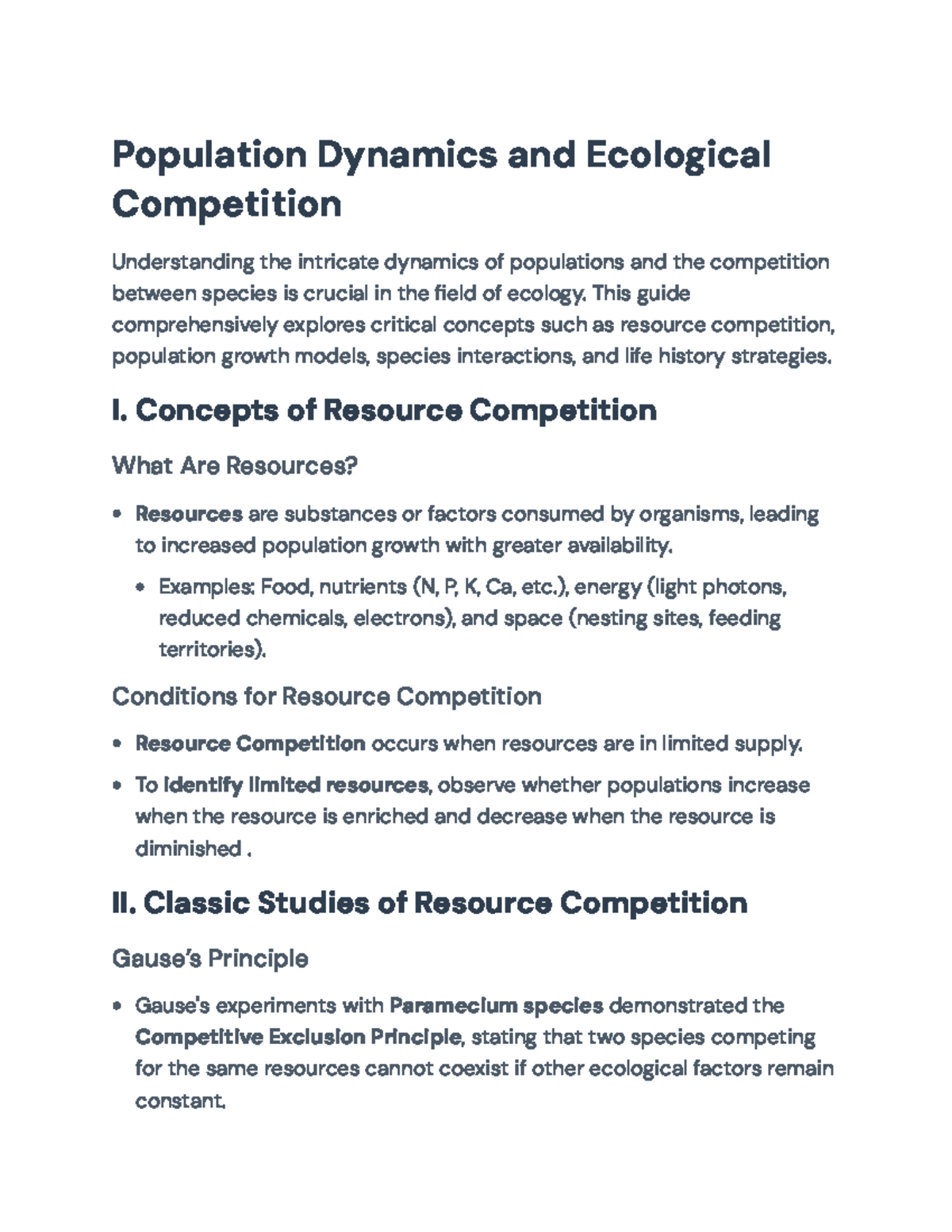Population Dynamics and Ecological Competition Concepts Guide ...