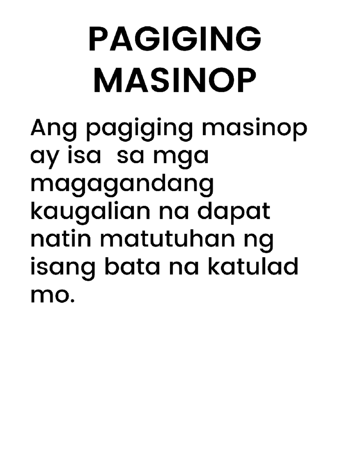 Pagiging masinop: mga gawain at halimbawa para sa mga bata - Studocu