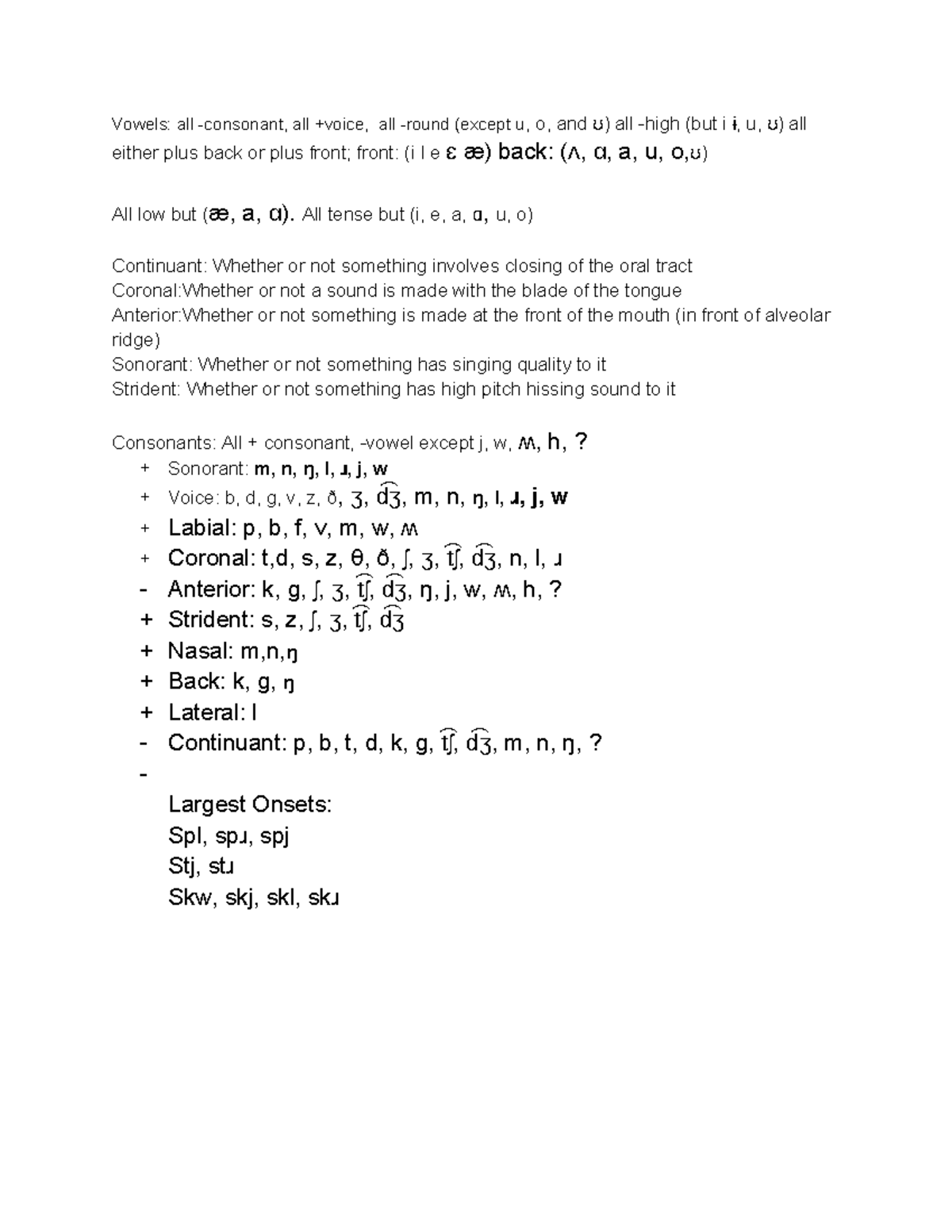 Phonological Features Overview: Vowels and Consonants Analysis - Studocu