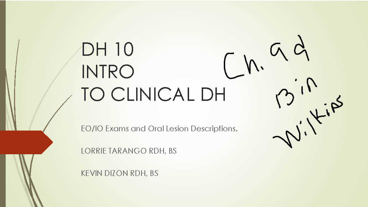 DH 10 INTRO: EO/IO Exams & Oral Lesion Analysis Guide - Studocu