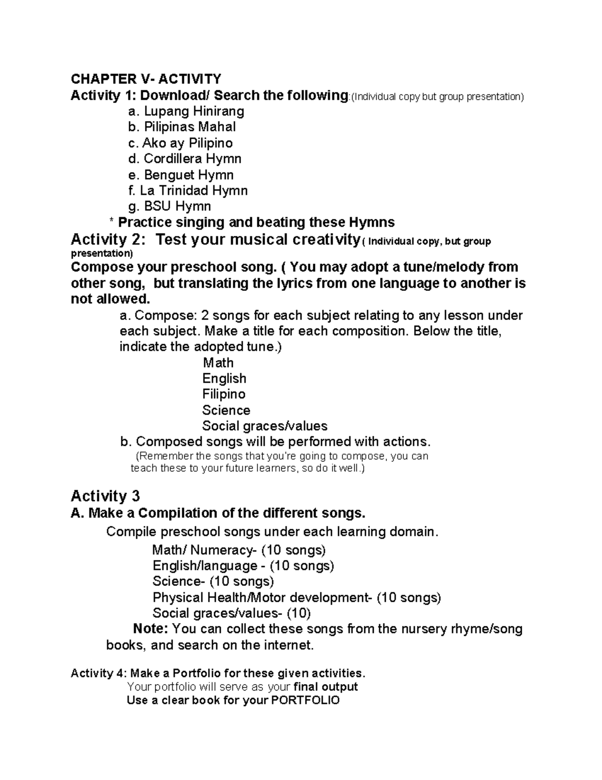 Chapter-V- Activity - Download Lesson Plans integrating Arts and Music ...