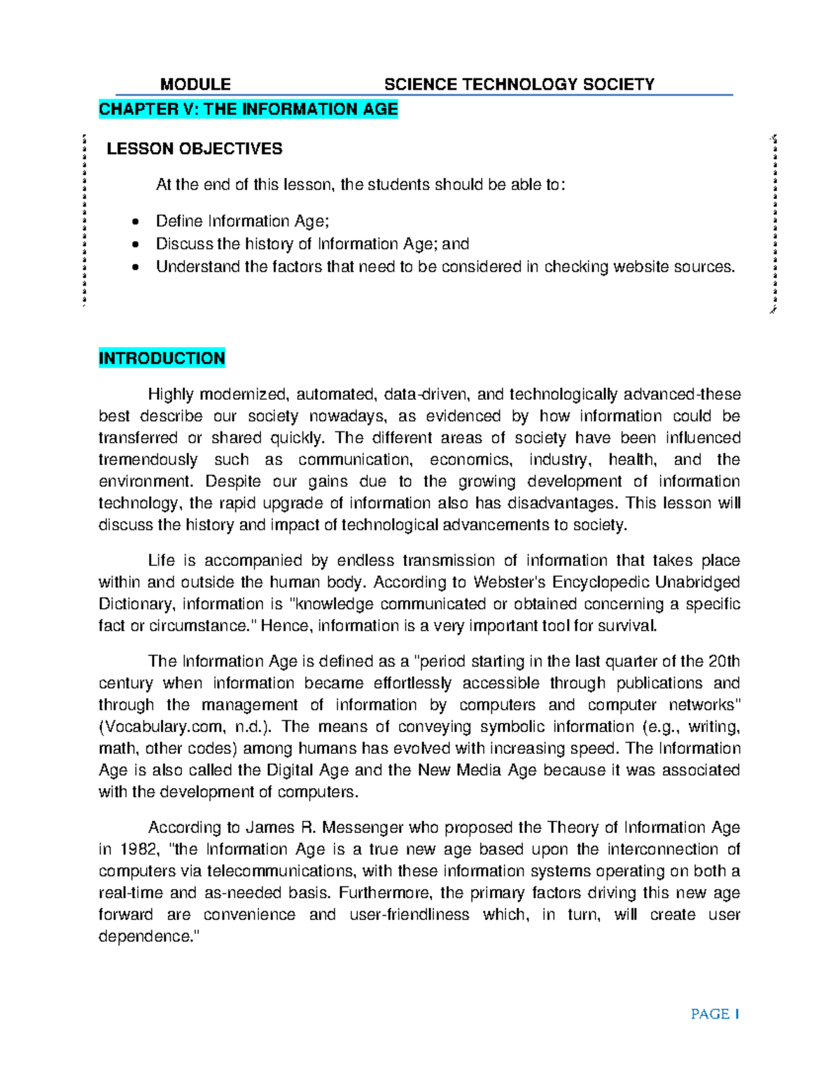 Chapter V: The Information Age - Understanding Its Evolution and Impact ...