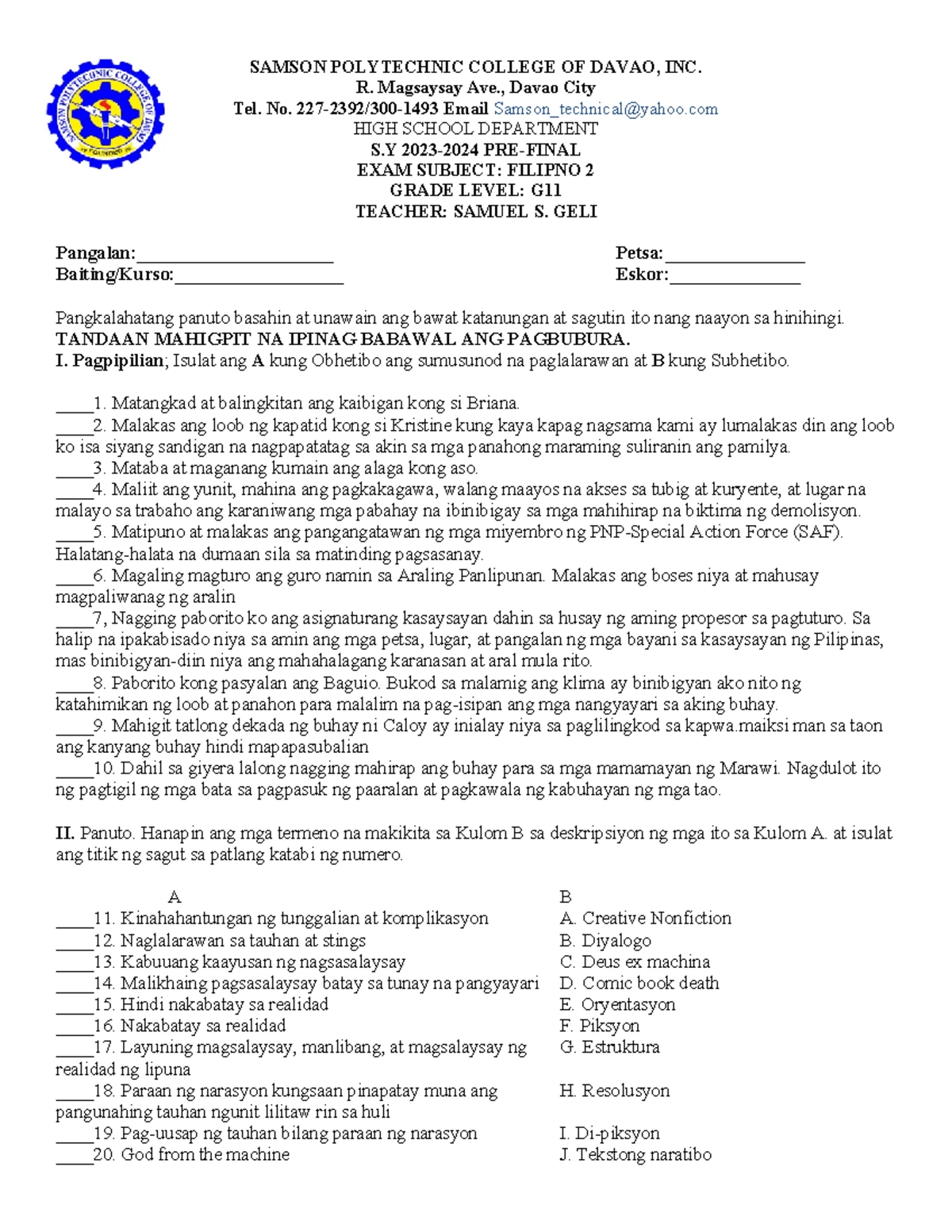 Intramurals Opening Ceremony Speech - Torch Lighting Script Guide - Studocu