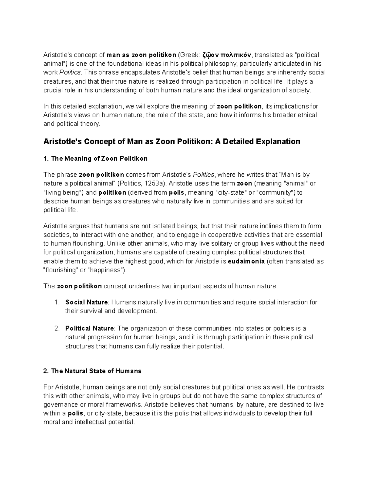 Aristotle's Concept of Zoon Politikon: Insights from Politics (PHIL 101 ...