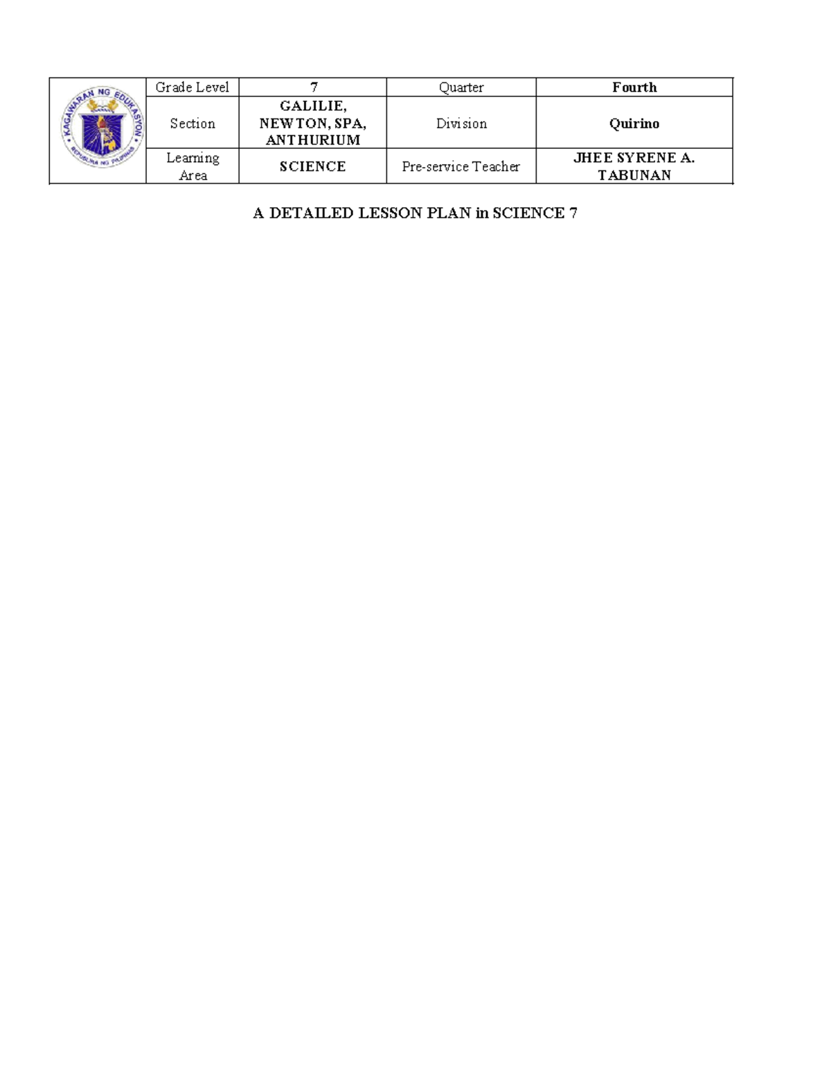 Detailed Lesson Plan on Earth's Tilt for Science 7 (S7ES-IVh-9) - Studocu