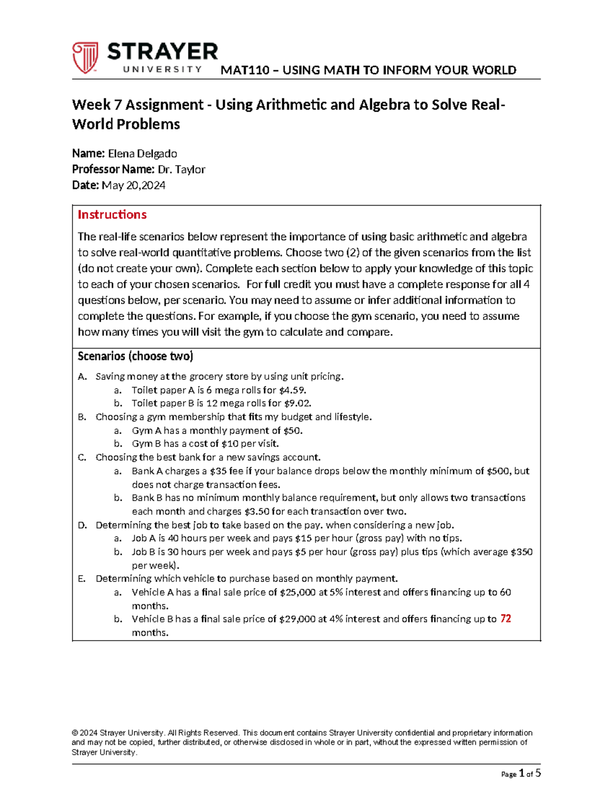 MAT110 Week 7 Assignment: Solving Real-World Problems with Math - Studocu