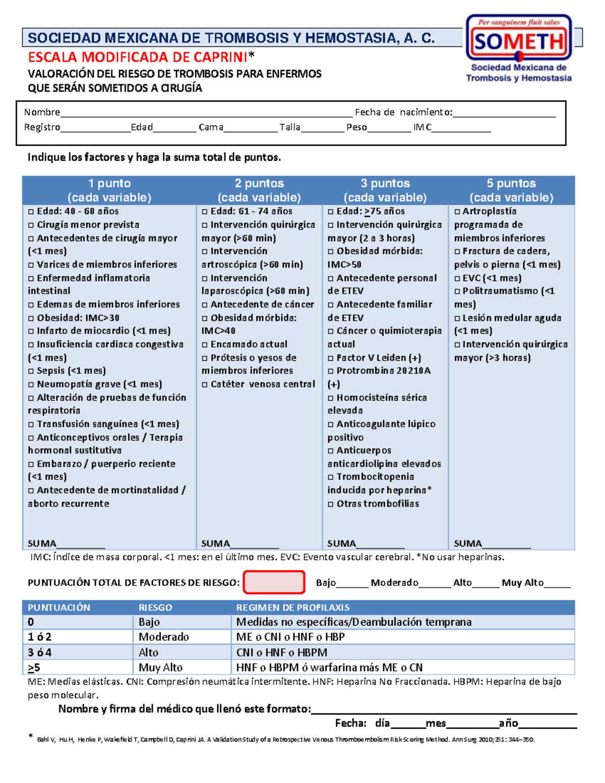 Escala Modificada DE Caprini Valoracion - SOCIEDAD MEXICANA DE ...