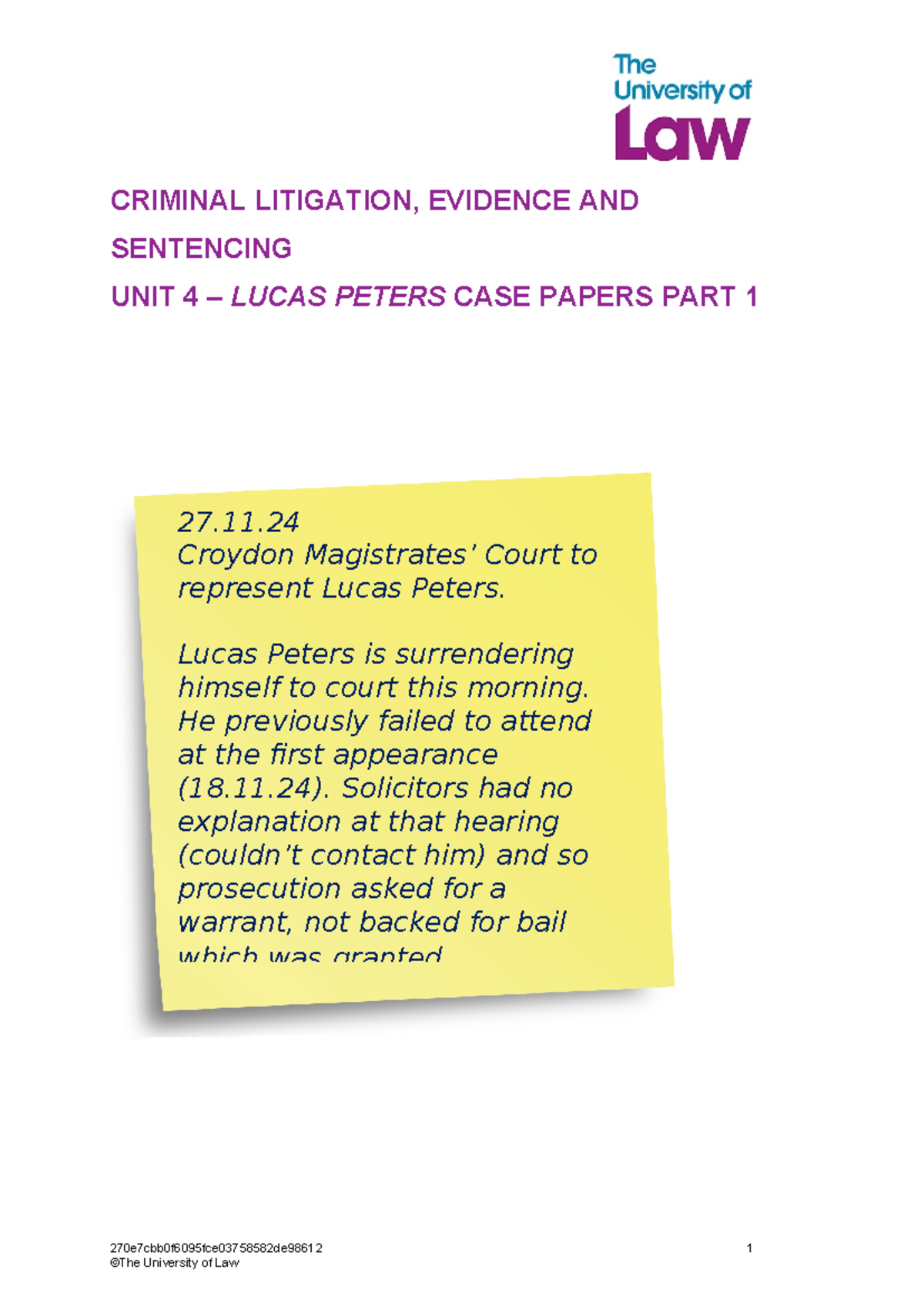 2425 CRIM UNIT 04 LUCAS PETERS CASE PAPERS - PART 1 ANALYSIS - Studocu
