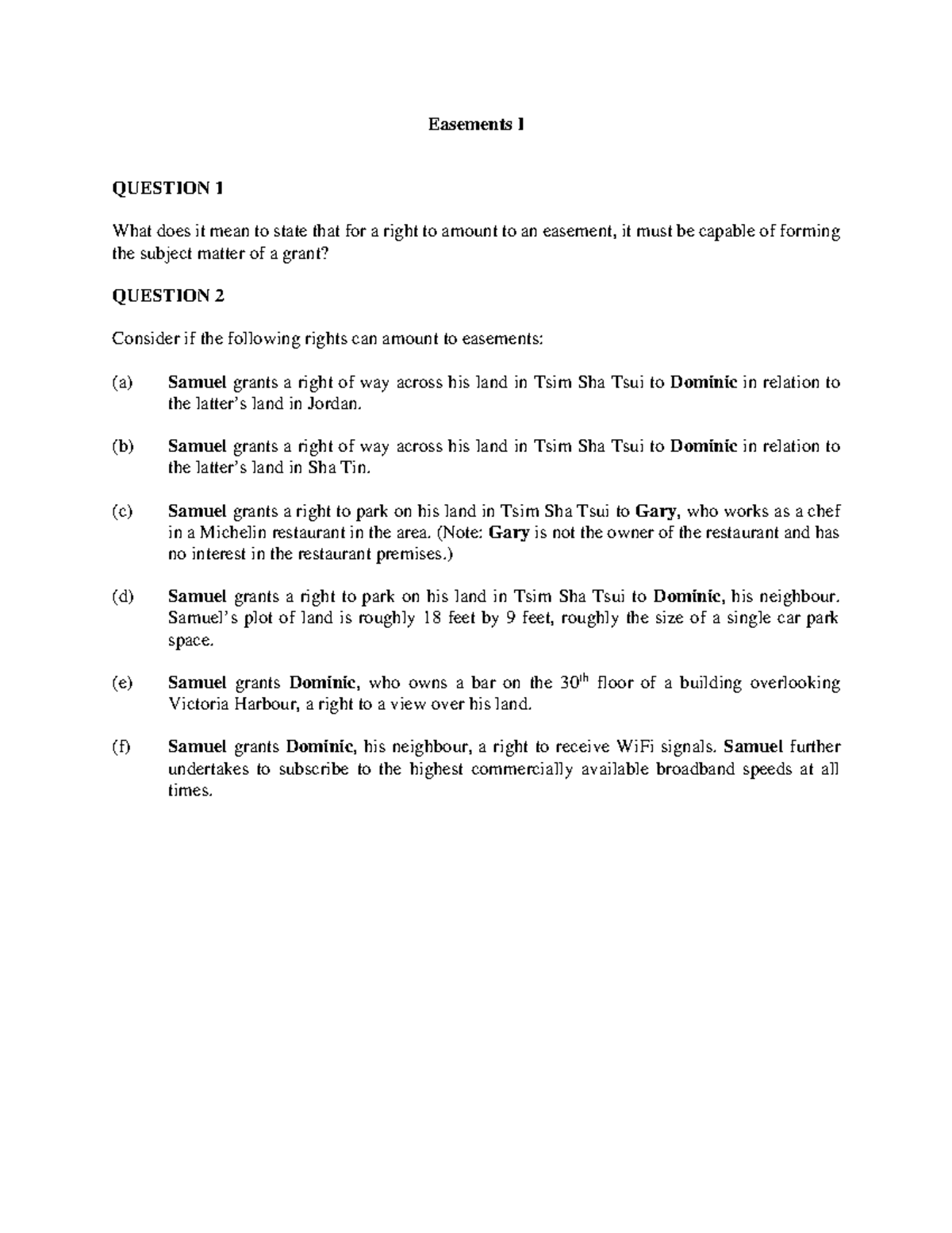 Easements Tutorial Questions: Legal Analysis and Case Studies - Studocu