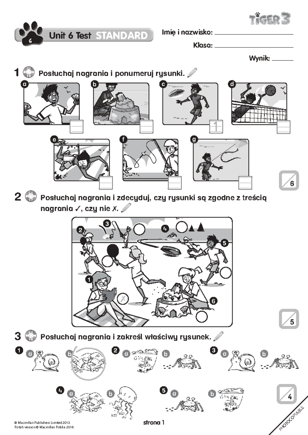 Tiger 3 Unit 6 Test Standard - Listening Comprehension Exercises - Studocu
