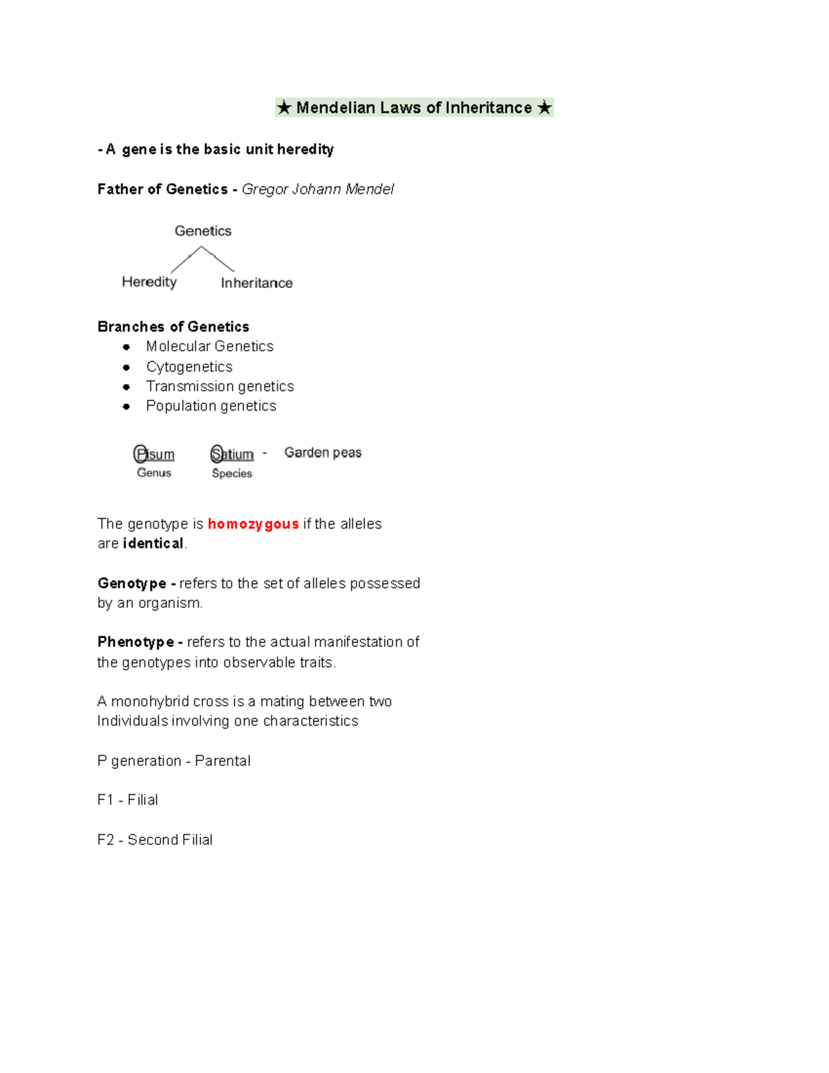 GEN BIO 2 - Mendelian Laws of Inheritance & Taxonomy Reviewer - Studocu